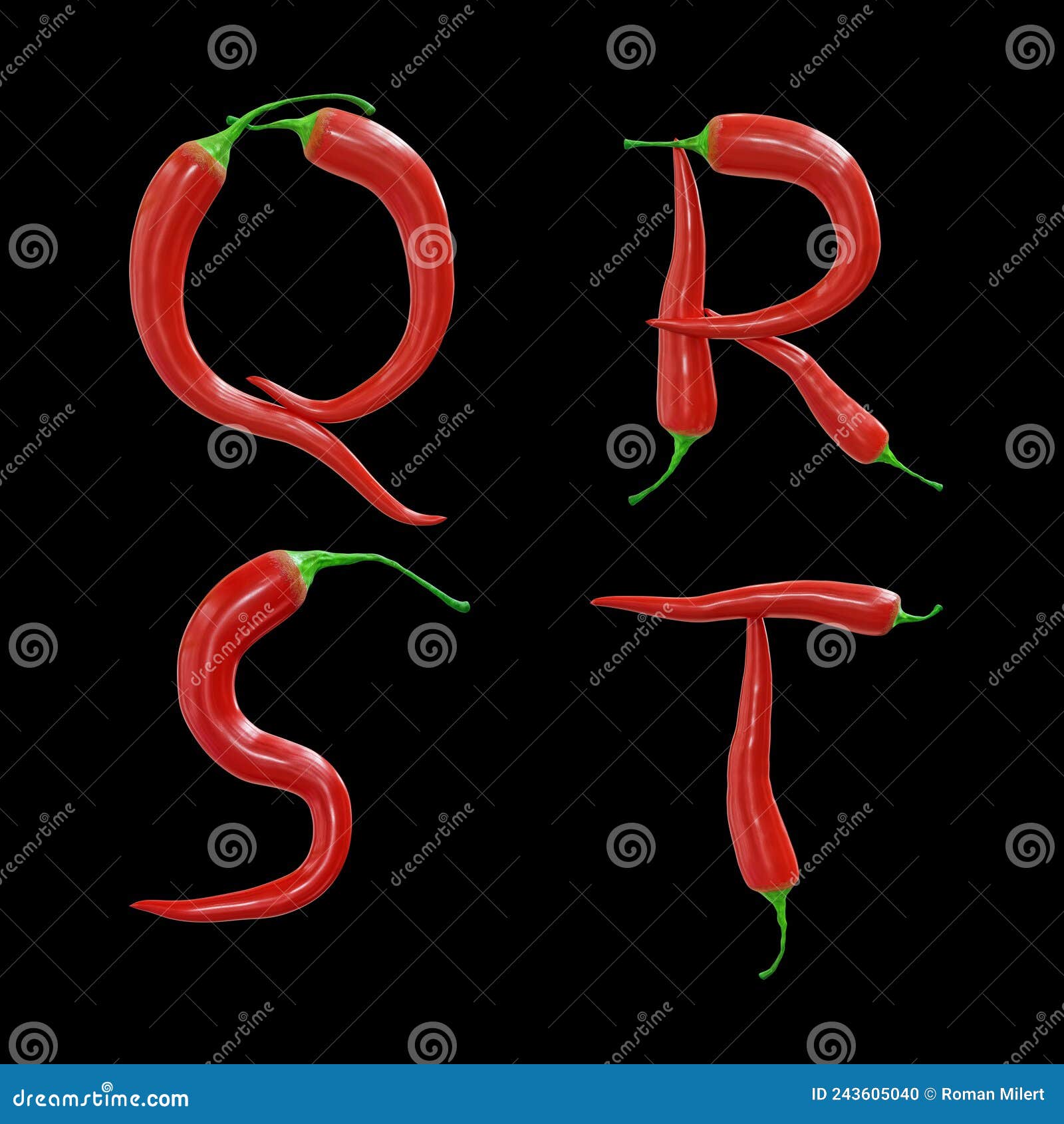 Red Chilli Pepper Capital Letters Alphabet - Letters Q-T Stock ...