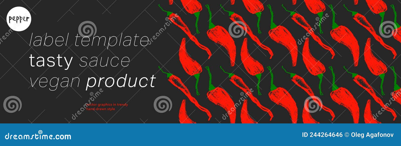 Red Chilli Pepper Label Template with Vector Pattern Seamless. Stock ...