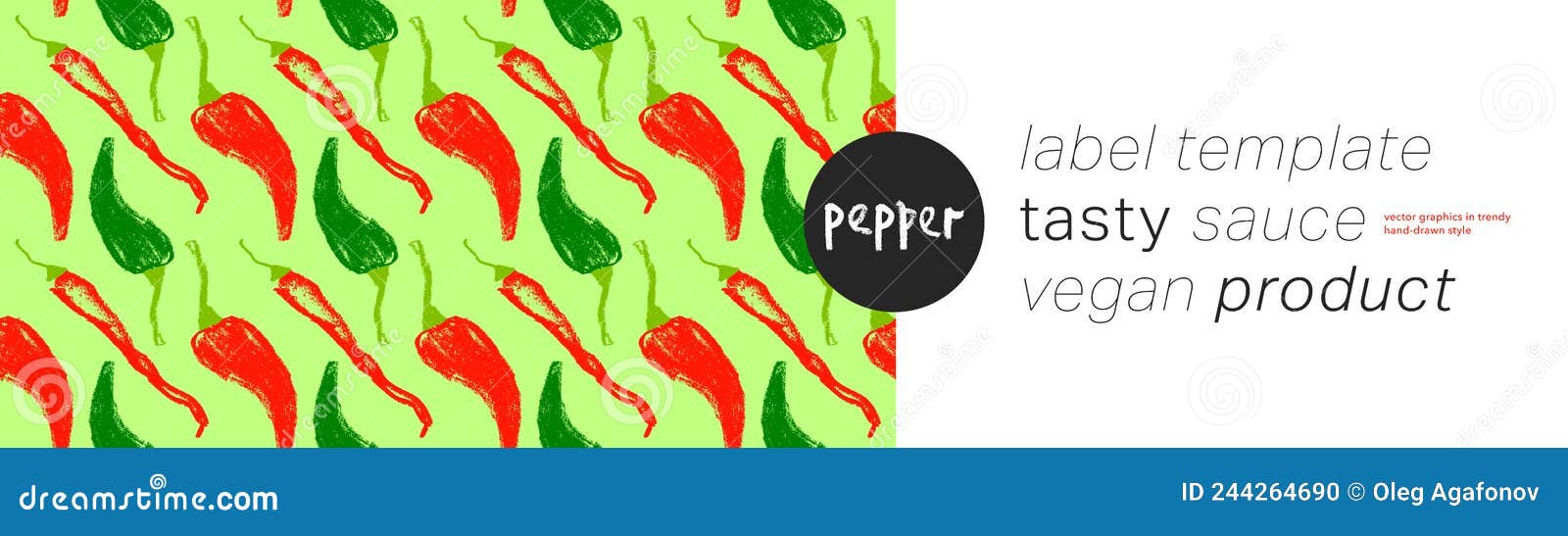 Red Chilli Pepper Label Template with Vector Pattern Seamless. Stock ...