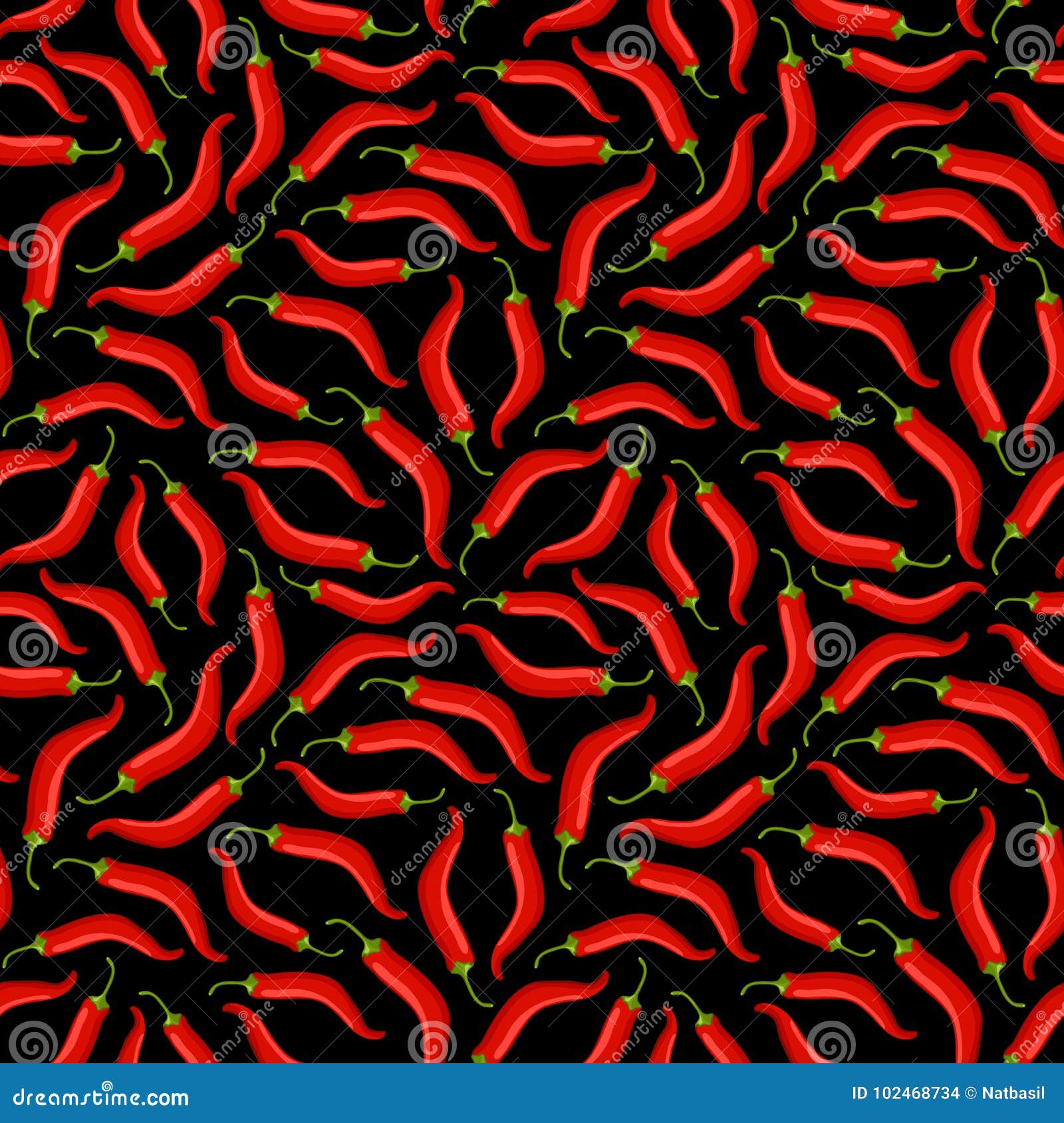 Red Chilli Pepper Seamless Pattern on Black Background Stock Vector ...