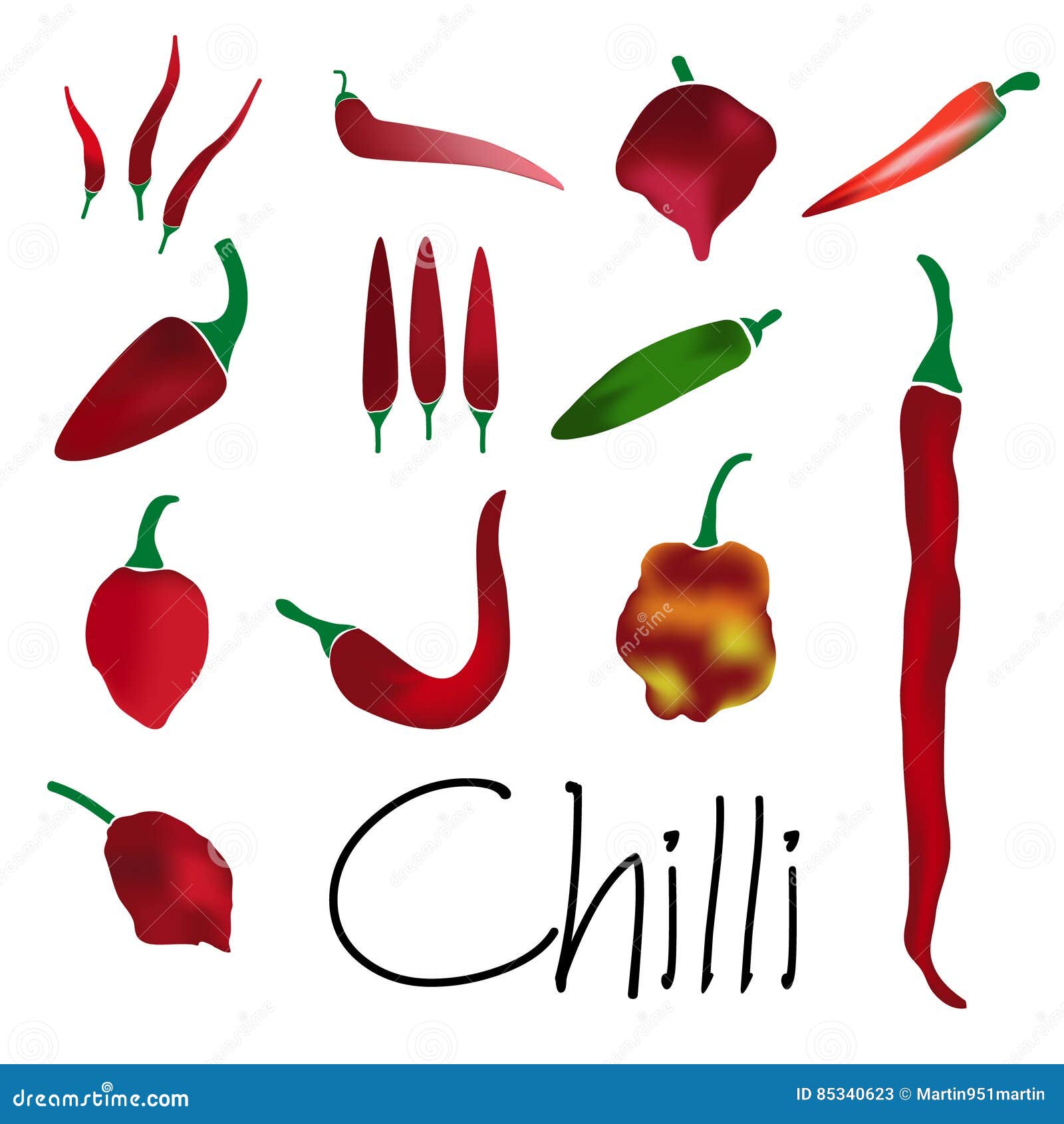Red Chilli Peppers Types of Hot Chillies Simple Colorful Collection ...