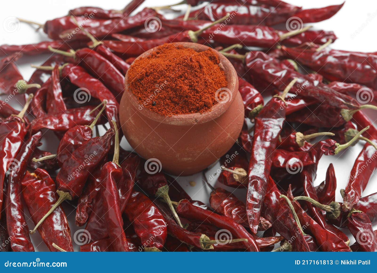 Red Chilli Powder with Dried Red Chillies. in Earthen Bowl Stock Image ...