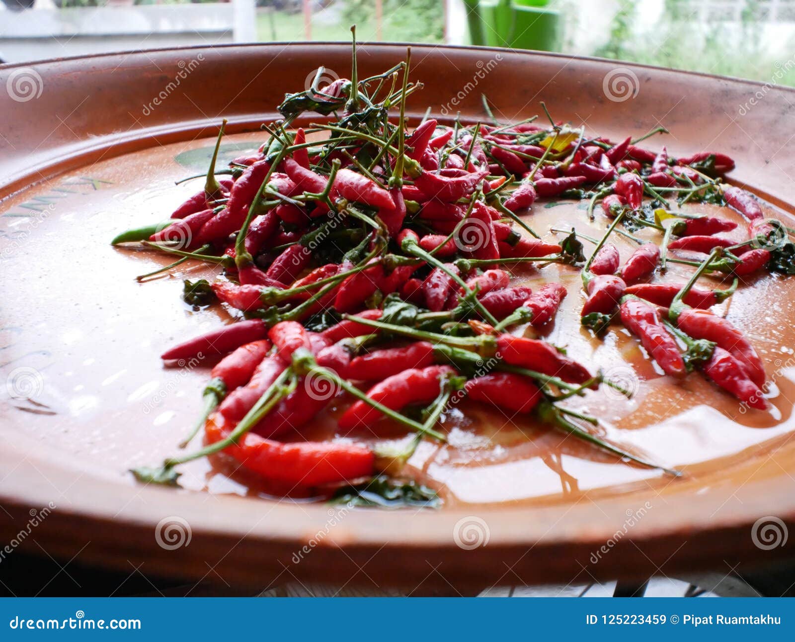 Red chilli in red tray stock image. Image of rain, splash - 125223459