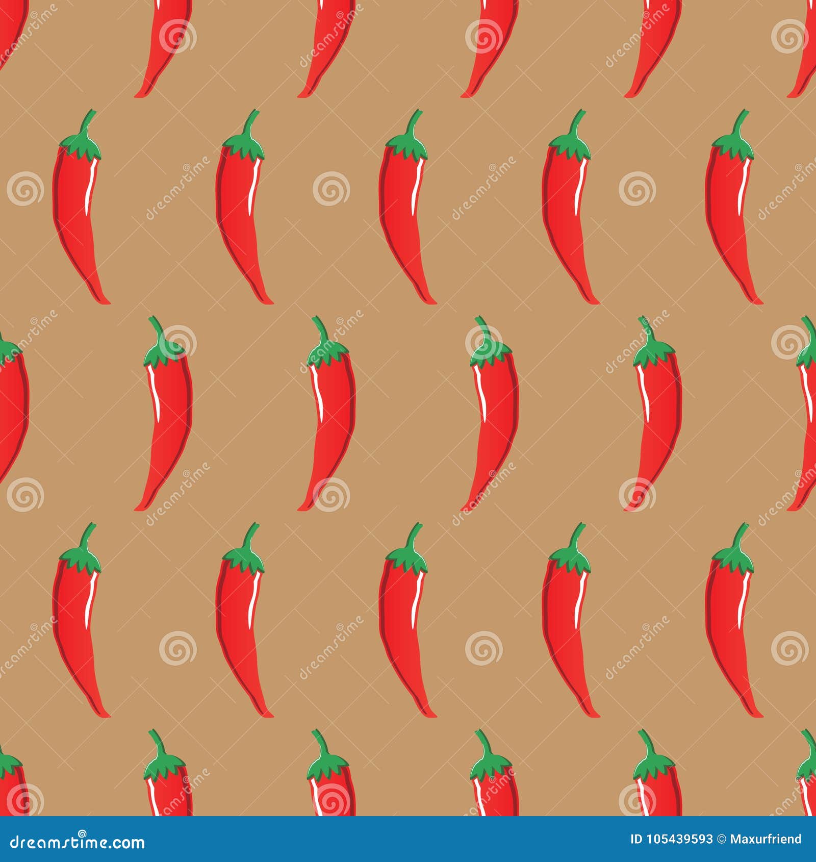 Red Chilli Stock Seamless Pattern on Light Brown Background for ...