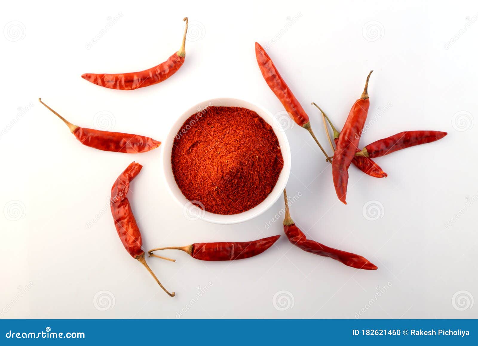 Red Chillies with Red Chilly Powder on White Background Stock Photo ...