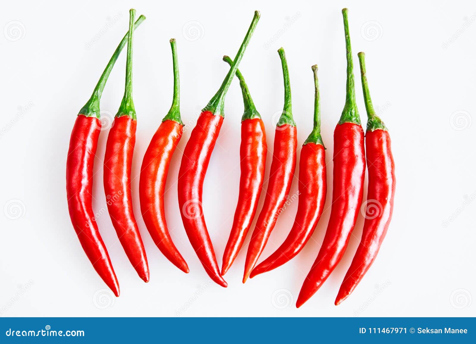 Group of Red Chilli Peppers without Stem on White Background - Top View ...