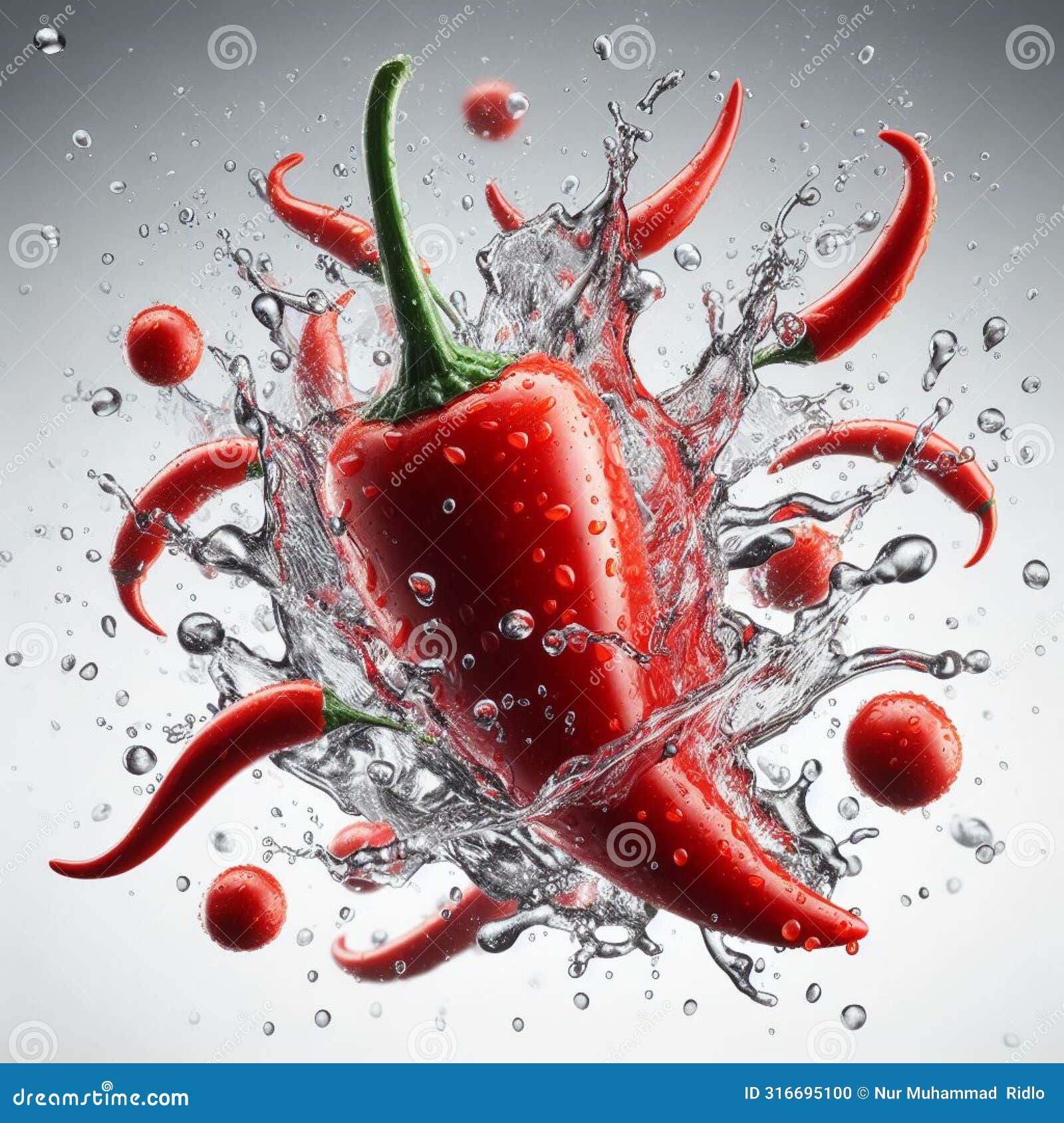A Red Chilly Falling In Splashing Water, Isolated On A White Background ...