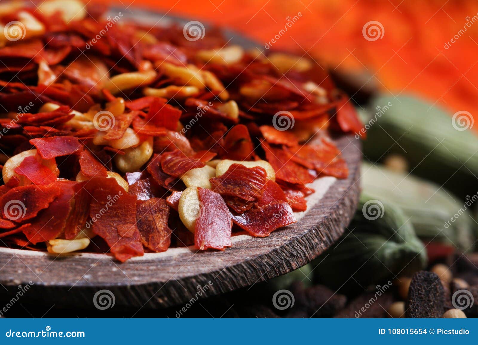 Red chilly flakes stock photo. Image of taste, wooden - 108015654