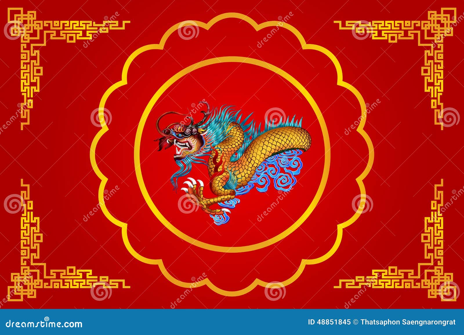 Red Chinese Dragon on Red Background Stock Illustration - Illustration ...