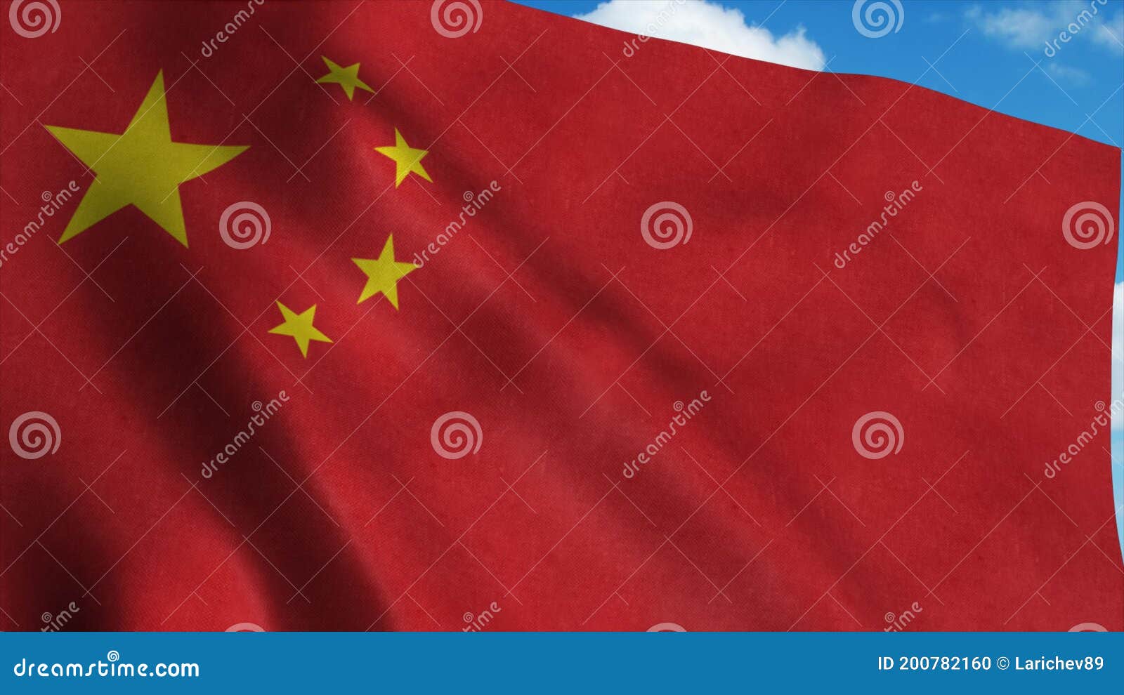 Red Chinese Flag Waving in the Wind, Blue Sky Background. 3d Rendering ...