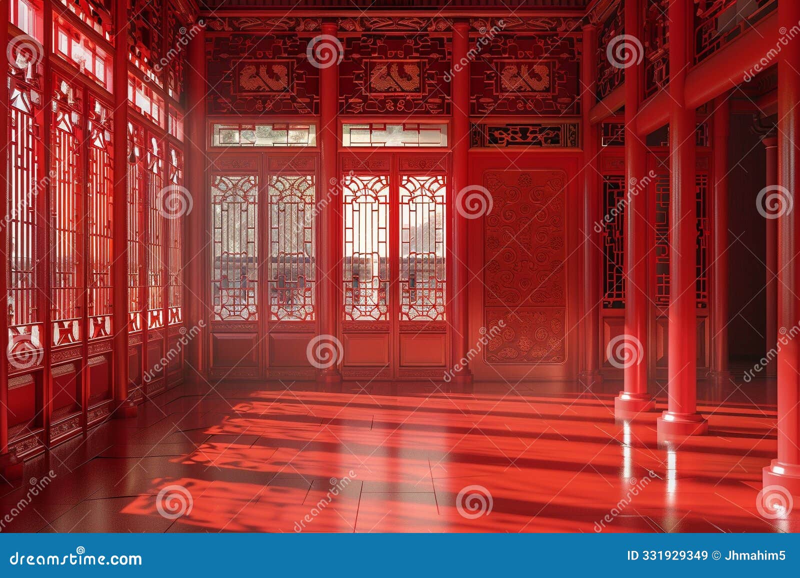 Red Chinese Palace Interior Stock Illustration - Illustration of ...