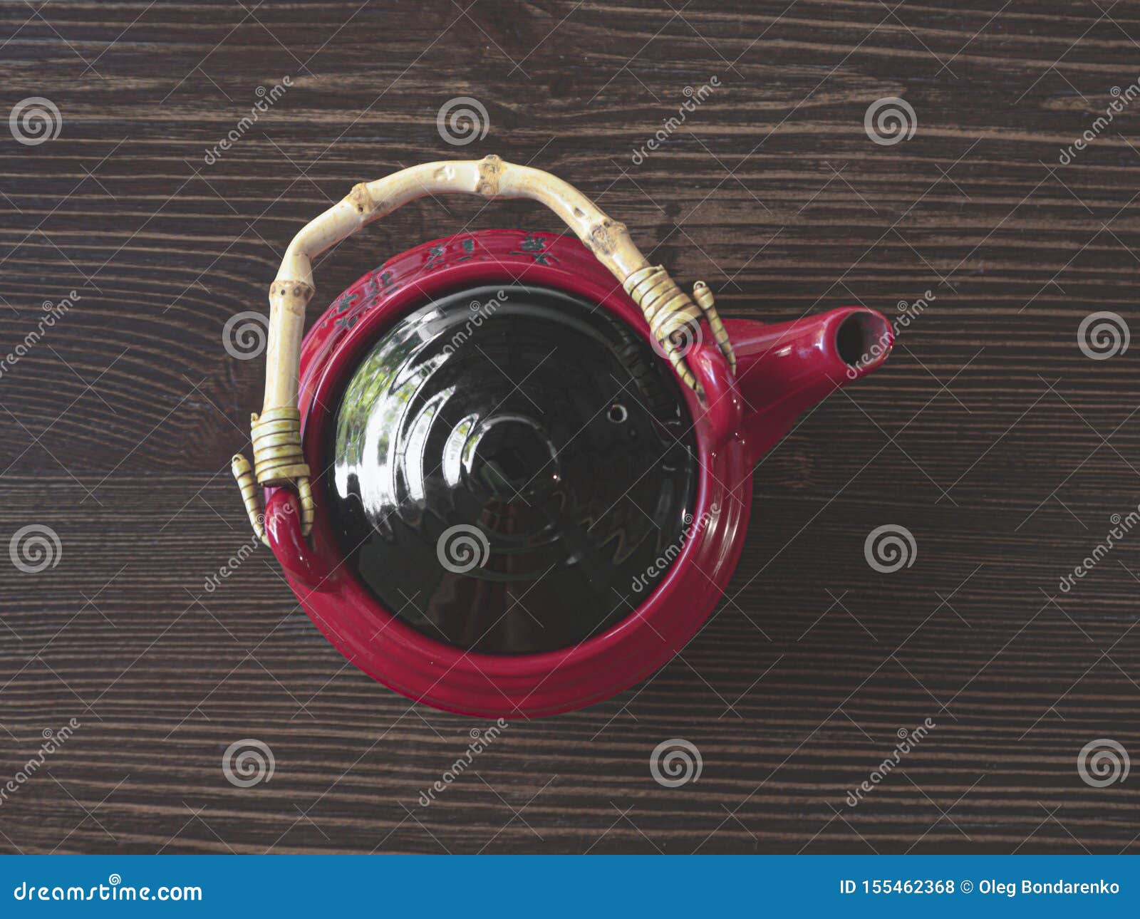 The Red Chinese Teapot on a Wooden Table. Top View Stock Photo - Image ...
