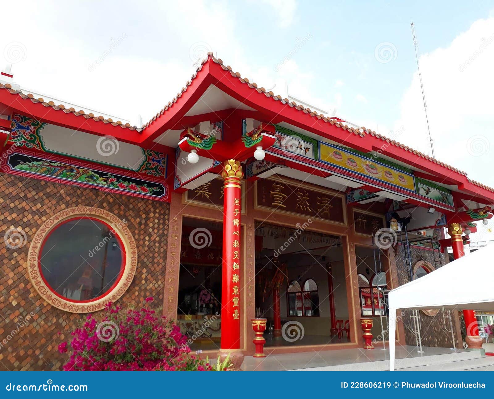 Red Chinese Temple stock image. Image of bright, white - 228606219