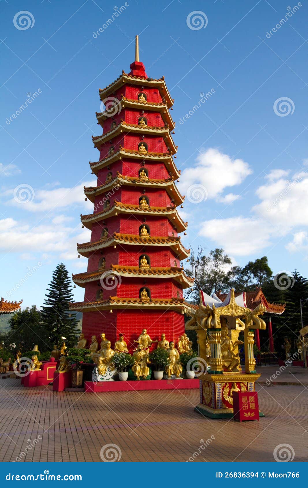 Red Chinese Tower in Monastery Outside Against the Stock Photo - Image ...