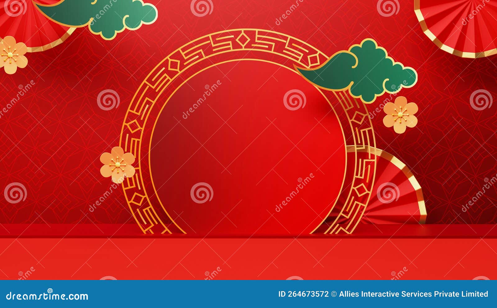 Red Chinese Traditional Pattern Background with Empty Circle Frame ...