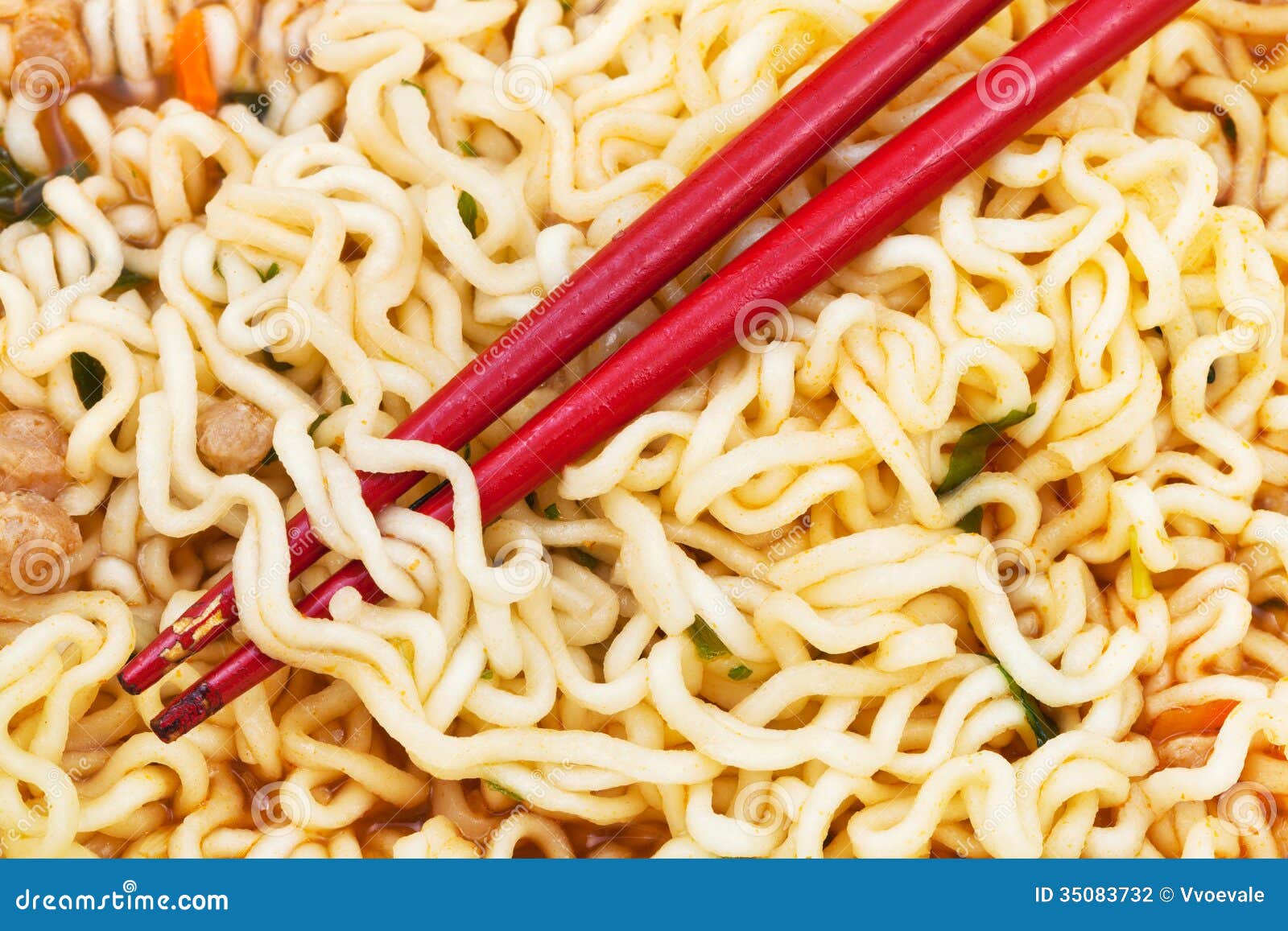 Red Chopsticks on Cooked Instant Ramen Stock Photo - Image of fast ...