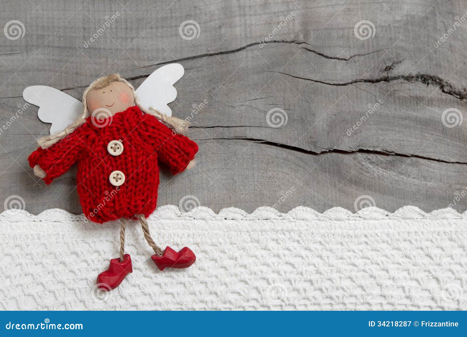 Red Christmas Angel on Grey Wooden Background Stock Illustration ...