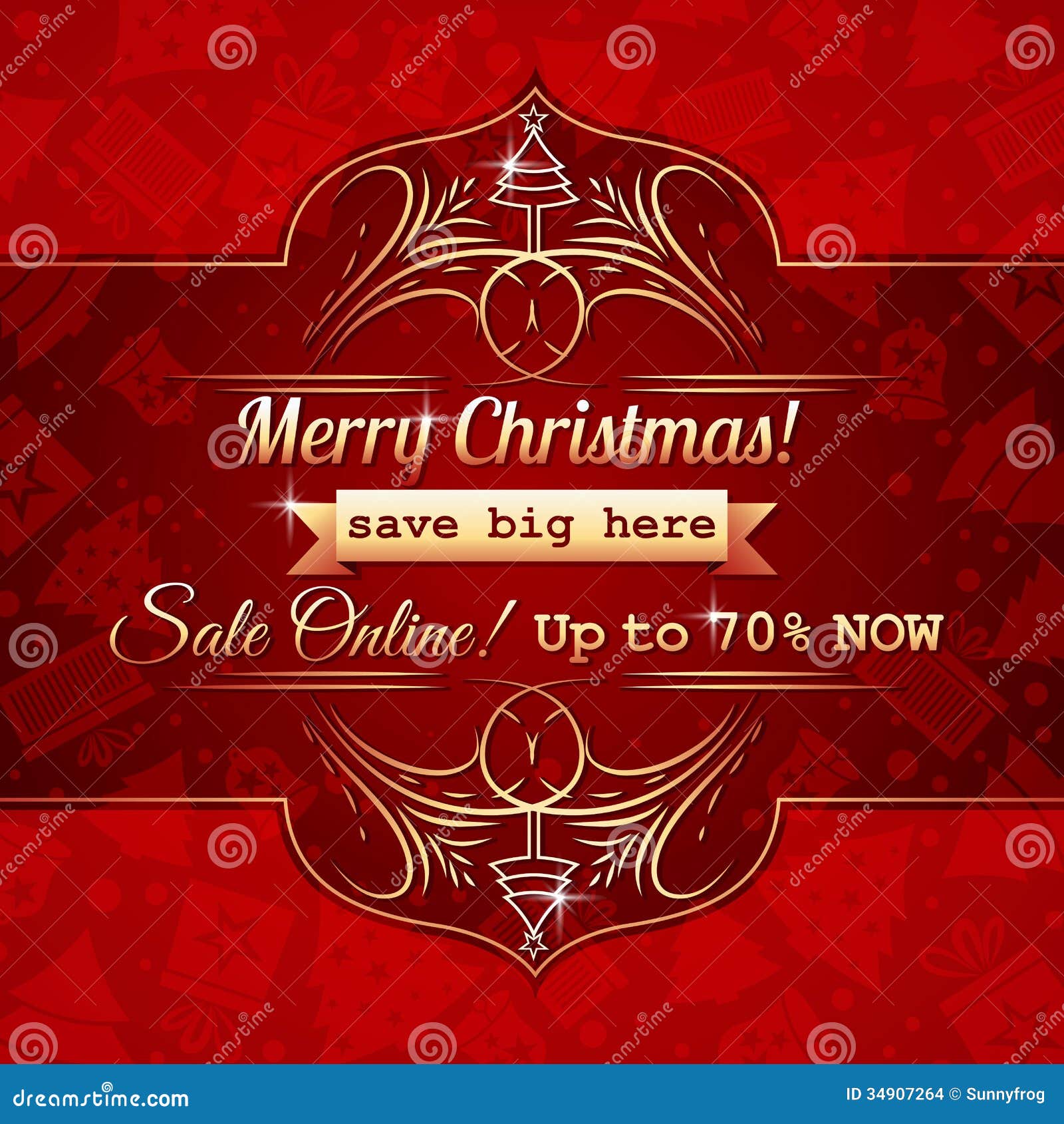 Red Christmas Background and Label with Sale Offer Stock Vector ...
