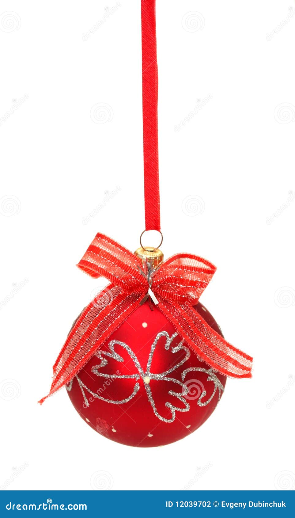 Red Christmas Ball with Ribbon and Bow on White Stock Photo - Image of ...