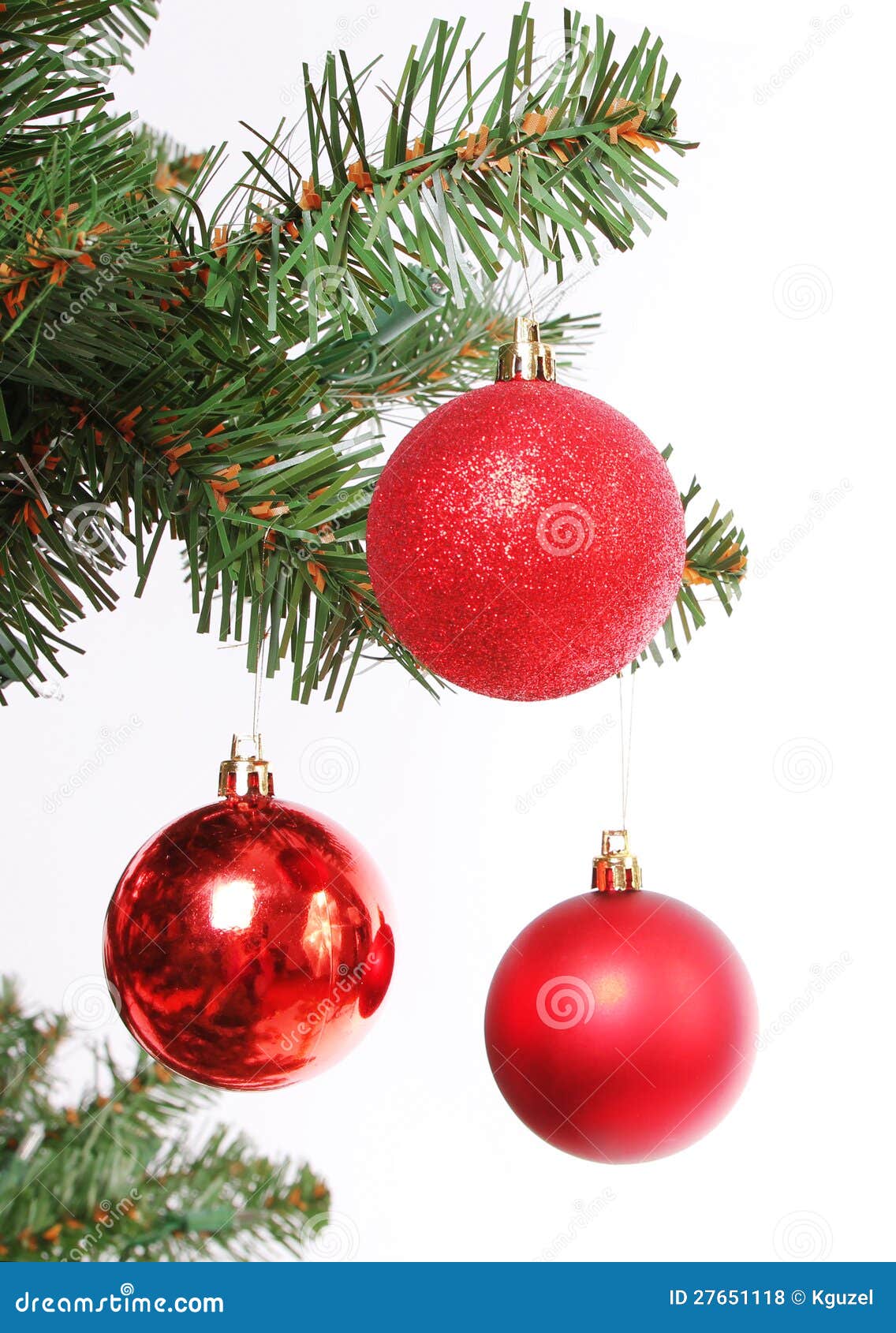 Red Christmas Balls on Christmas Tree Branch Stock Photo - Image of ...