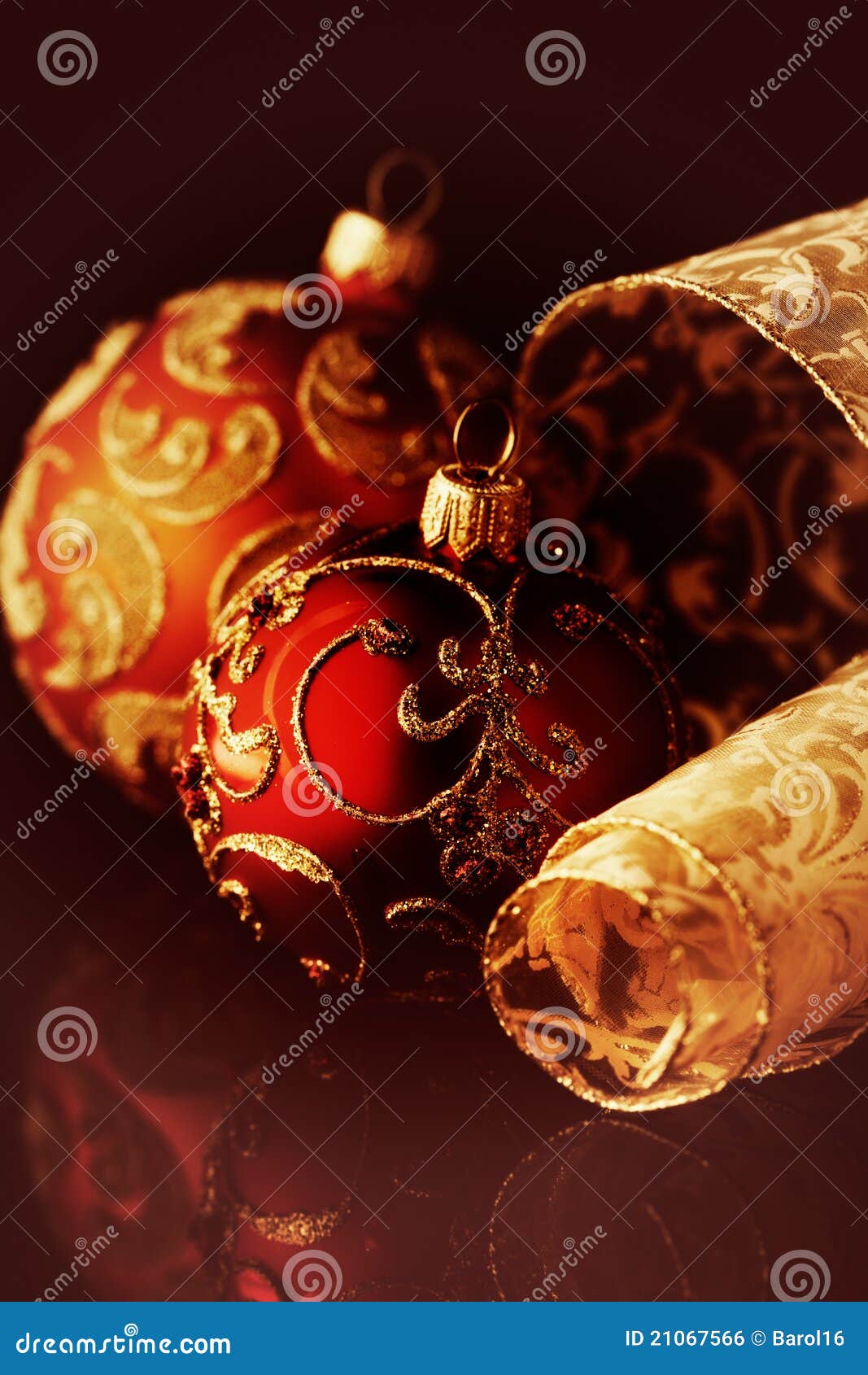 Red Christmas Balls with Decorative Ribbon Stock Photo - Image of ...