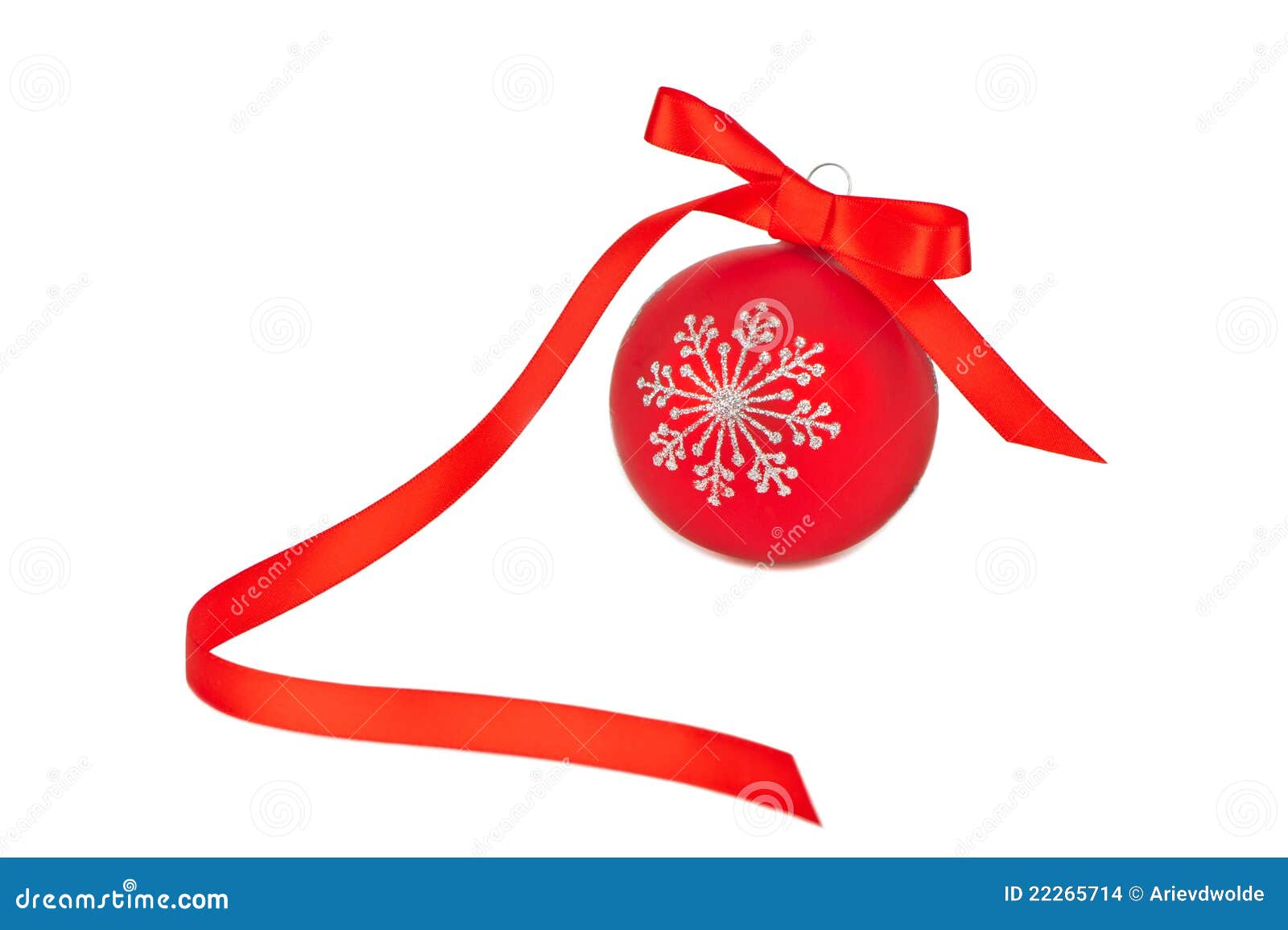 Red Christmas Bauble with Ribbon Stock Photo - Image of bright, closeup ...