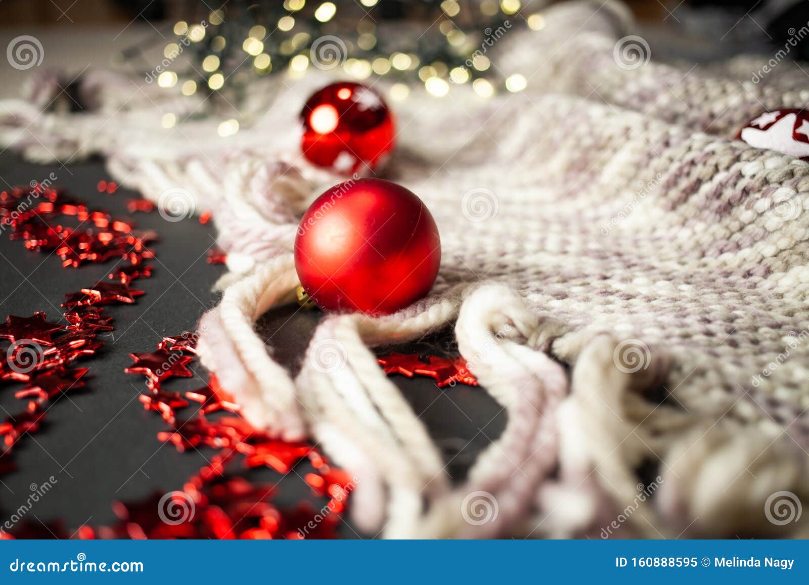 Red Christmas Baubles on Natural Wool Stock Image - Image of homemade ...