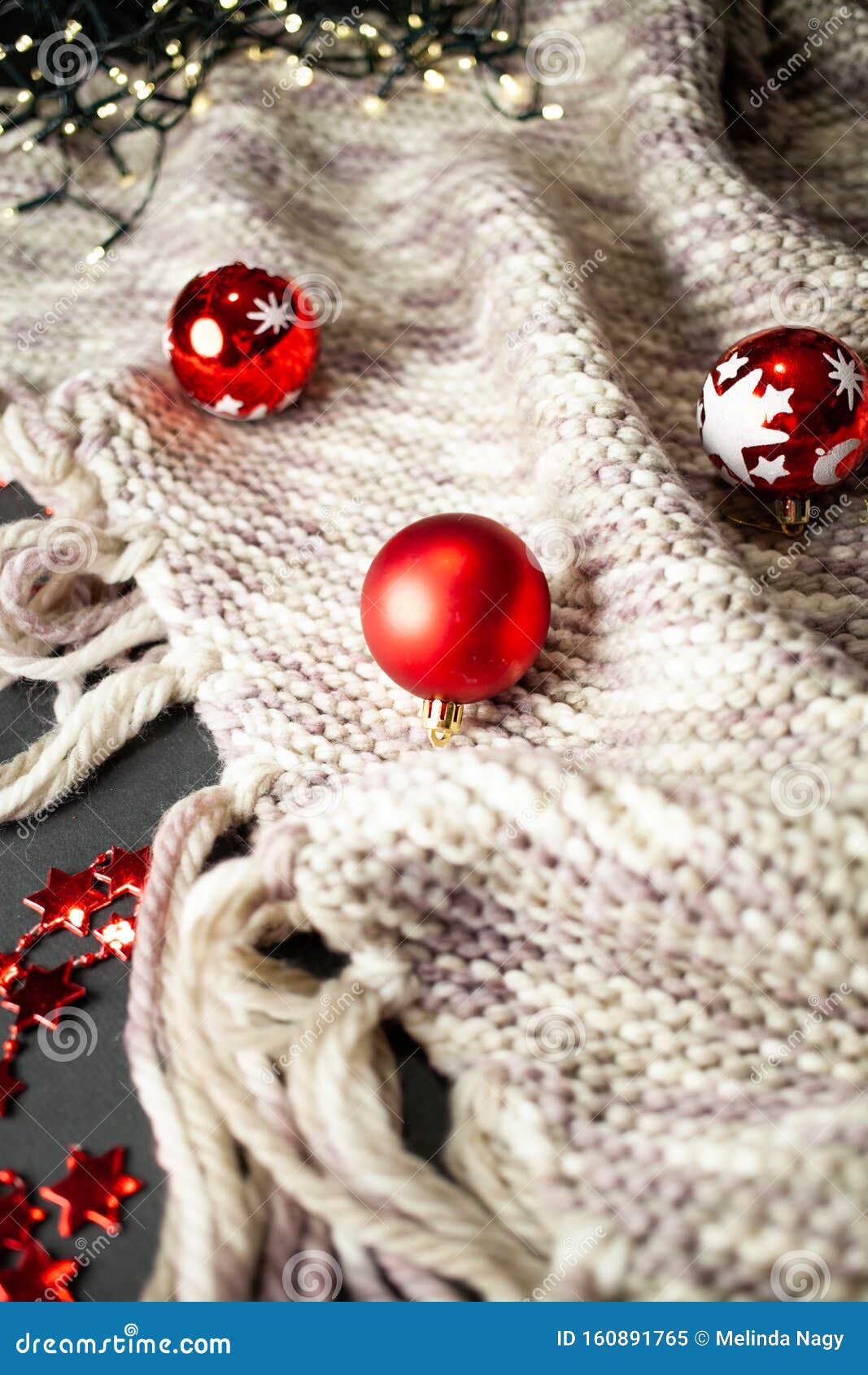 Red Christmas Baubles on Natural Wool Stock Image - Image of bauble ...