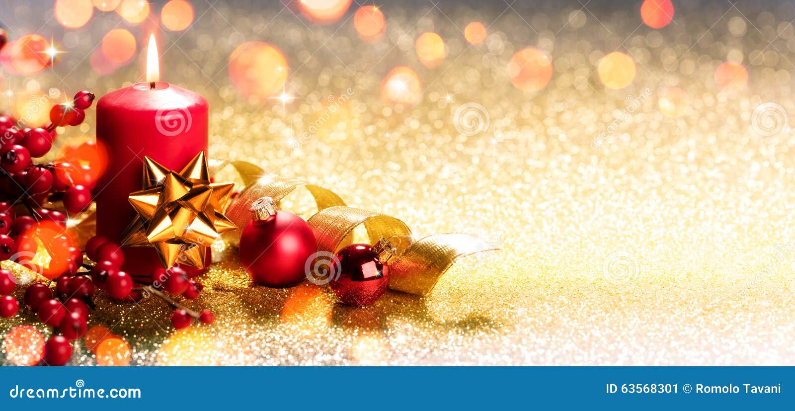 Red Christmas Candle stock image. Image of glitter, holly - 63568301