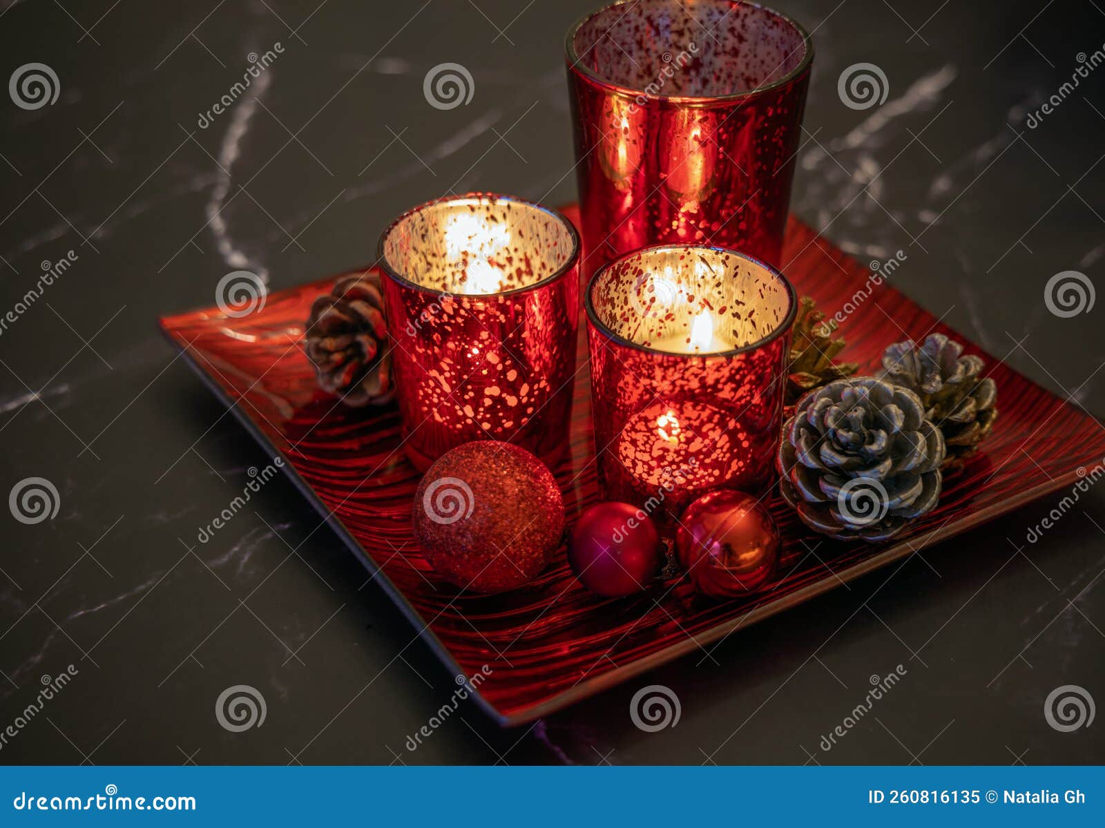 Red Christmas Candles Decoration on the Table. Stock Image - Image of ...