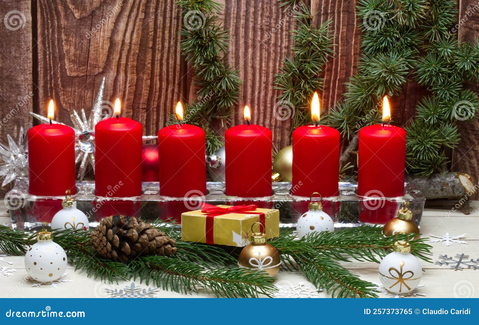 Red Christmas Candles Light Flame Fire. Christmas Celebration Concept ...