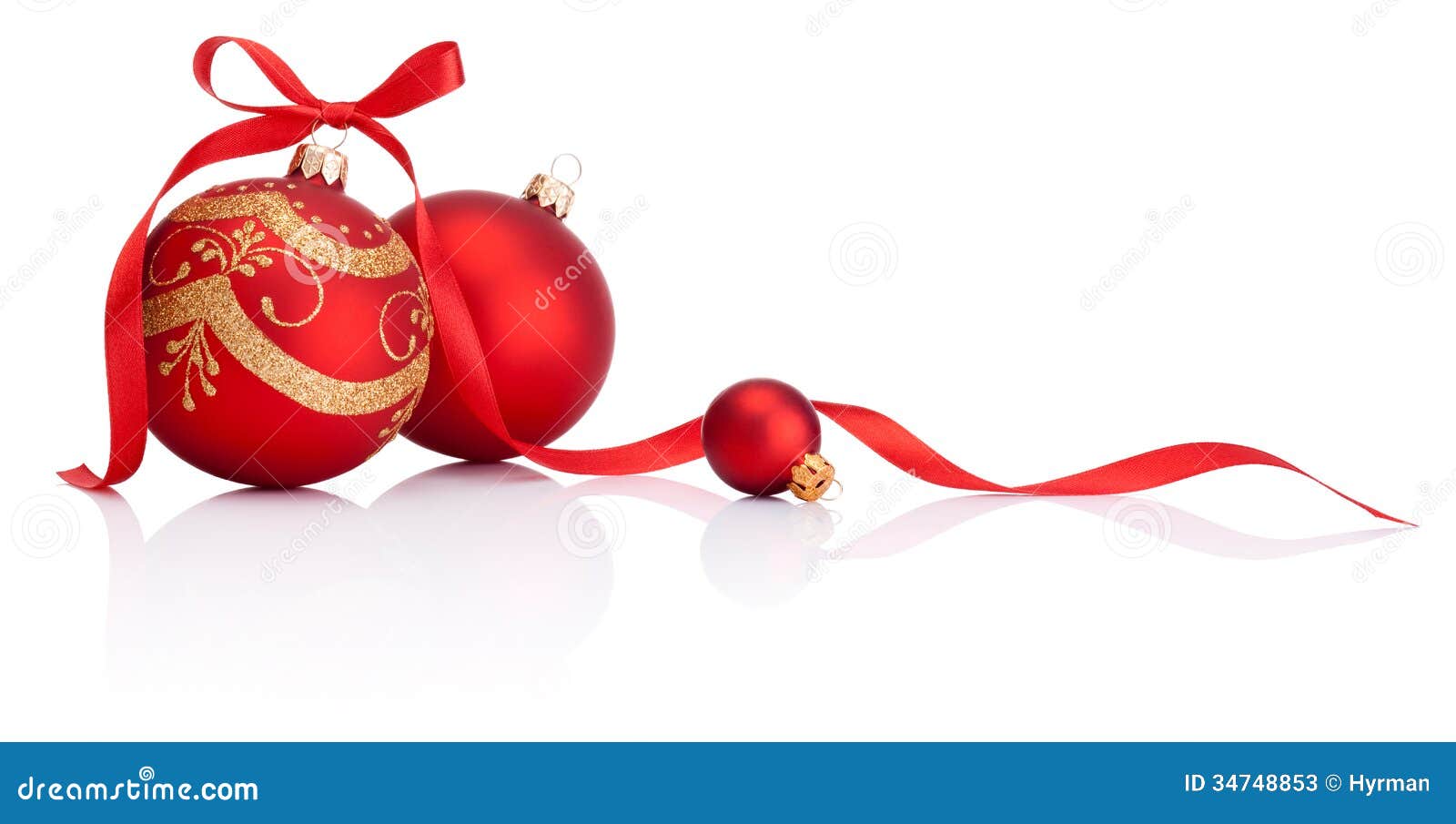Red Christmas Decoration Balls with Ribbon Bow on White Stock ...