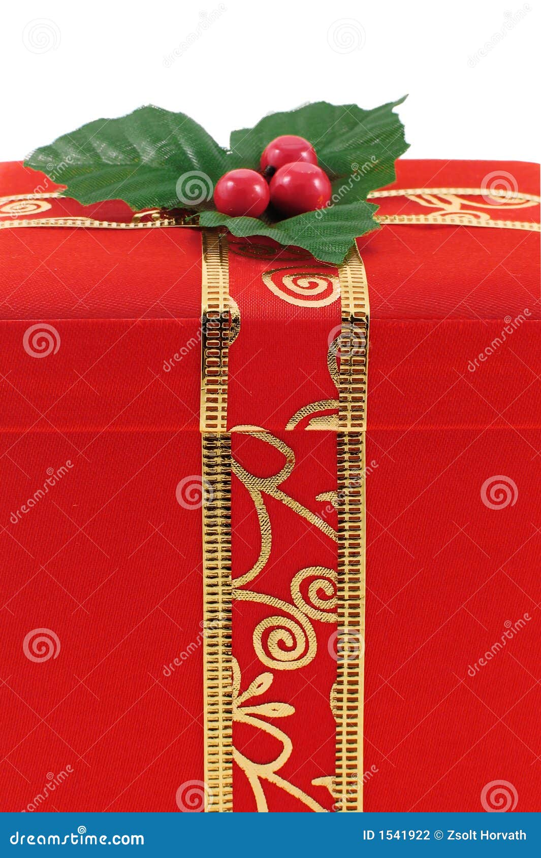 Red Christmas Gift Box with Gold Ribbon Stock Photo - Image of object ...
