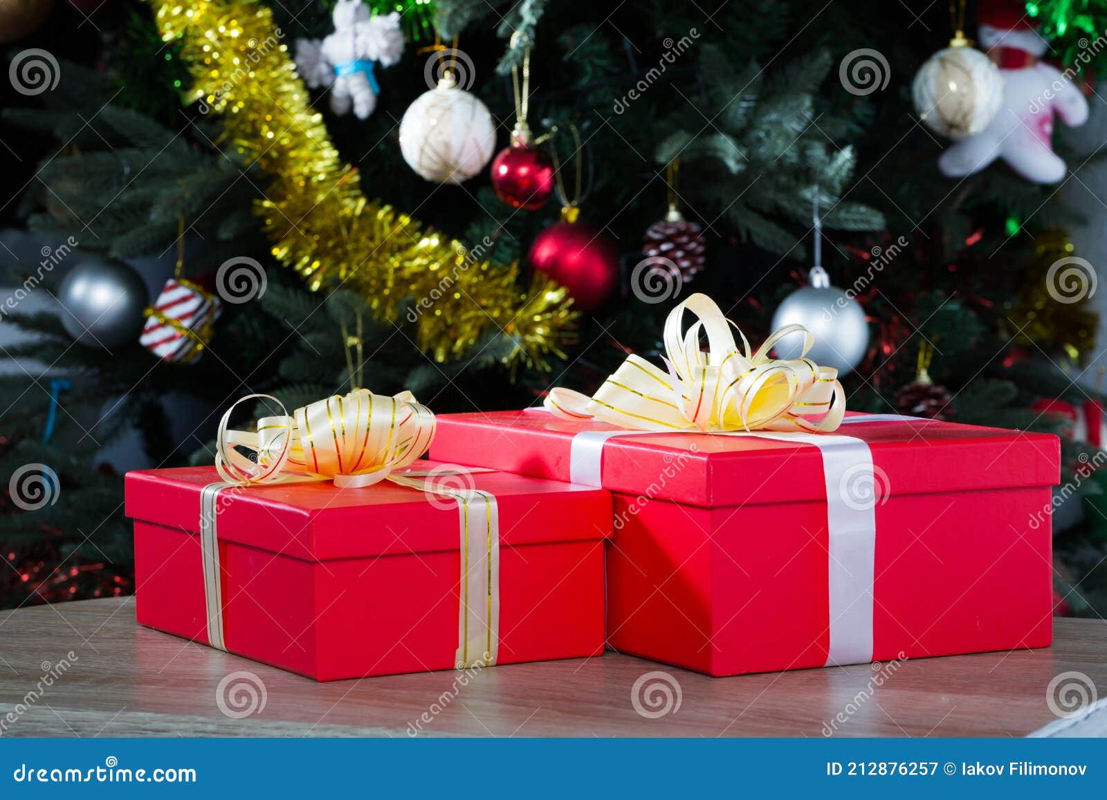 Red Christmas gift boxes stock image. Image of ribbon - 212876257