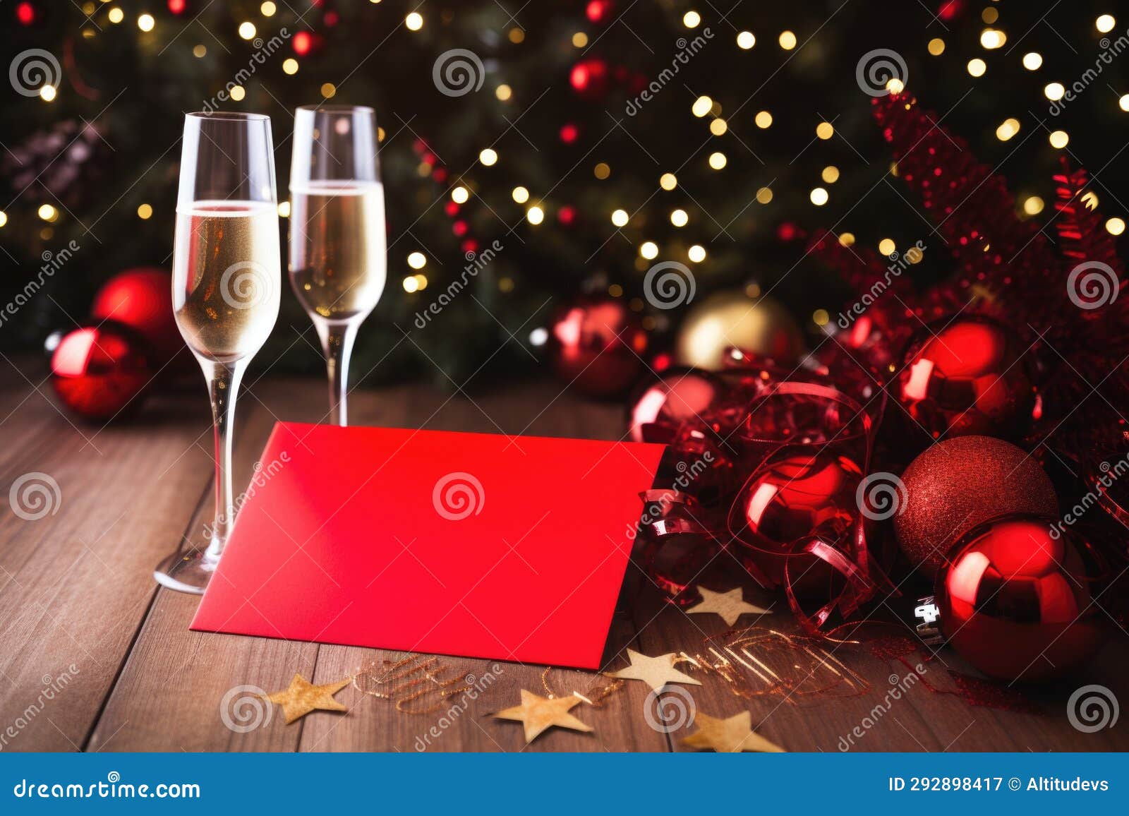 A Red Christmas Party Invite Laying on an Oak Table Stock Image - Image ...