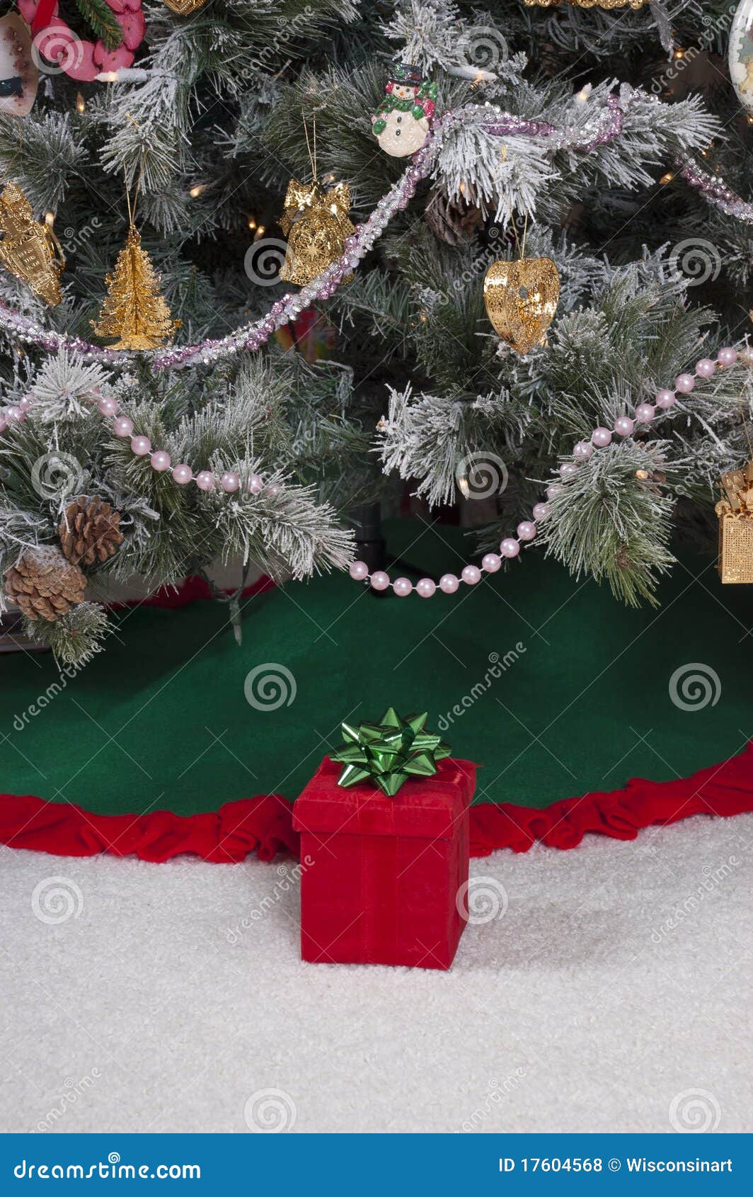 Red Christmas Present Gift Box by Tree Stock Photo - Image of ...