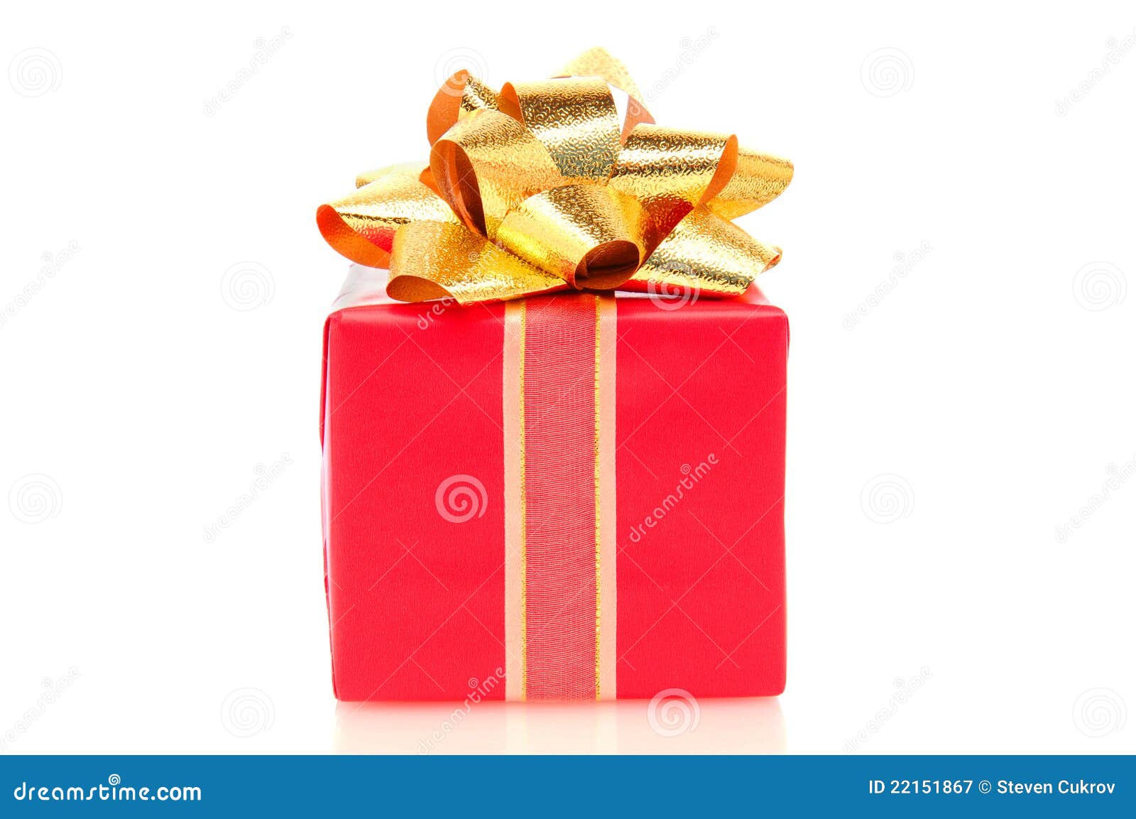 Red Christmas Present with Gold Ribbon and Bow Stock Image - Image of ...