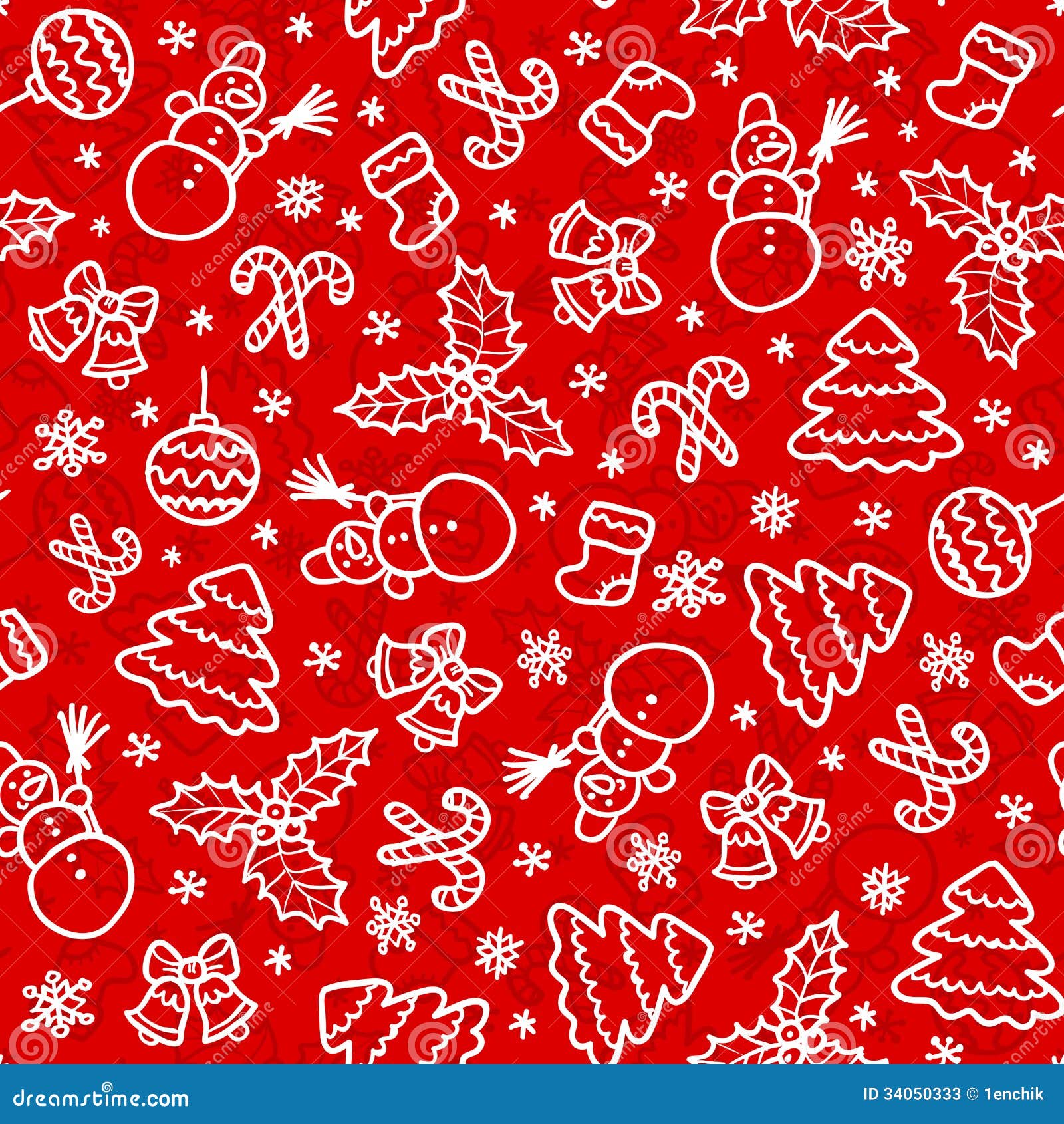 Red Christmas Seamless Pattern in Cartoon Style Stock Vector ...