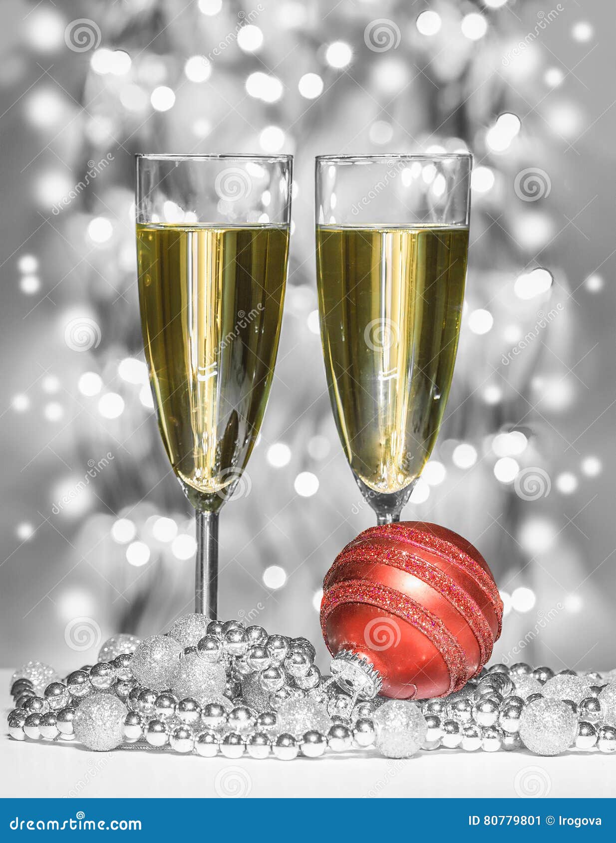 Red Christmas Sphere, Wine Glasses Stock Image - Image of beverage ...