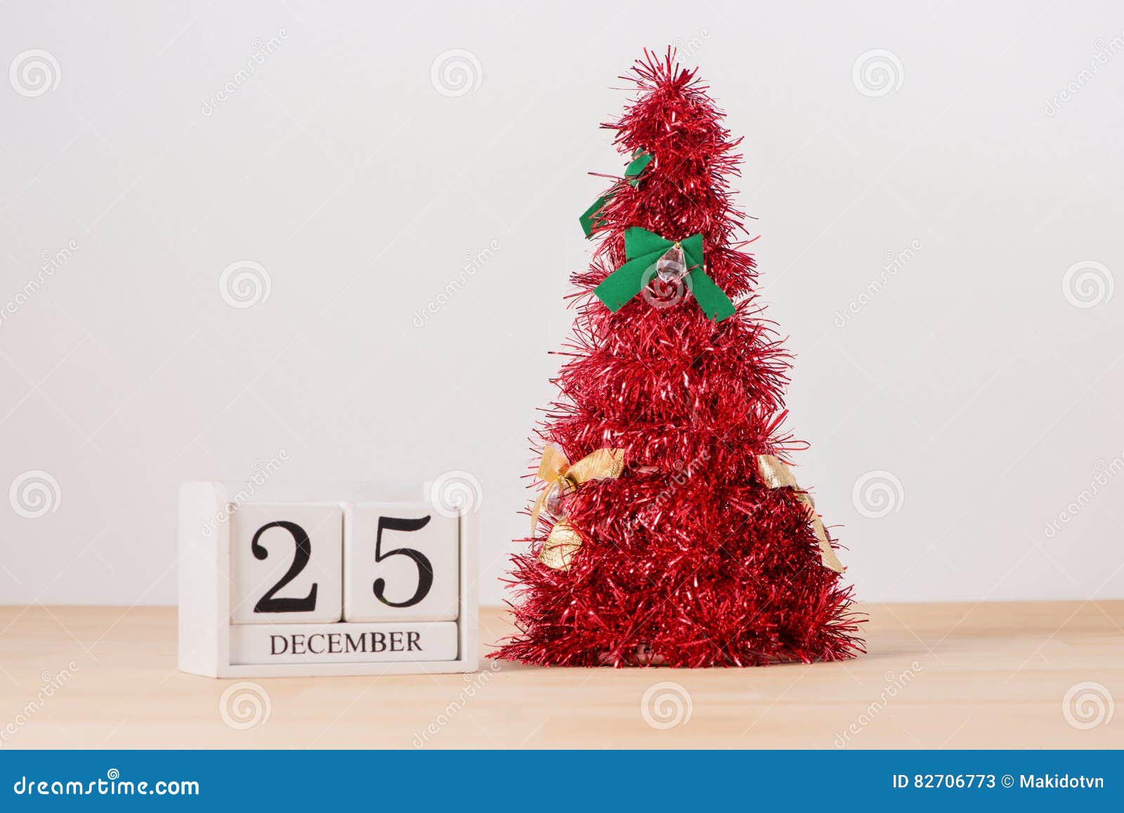 Red Christmas Tree on Table with Calendar 25 December Stock Image ...