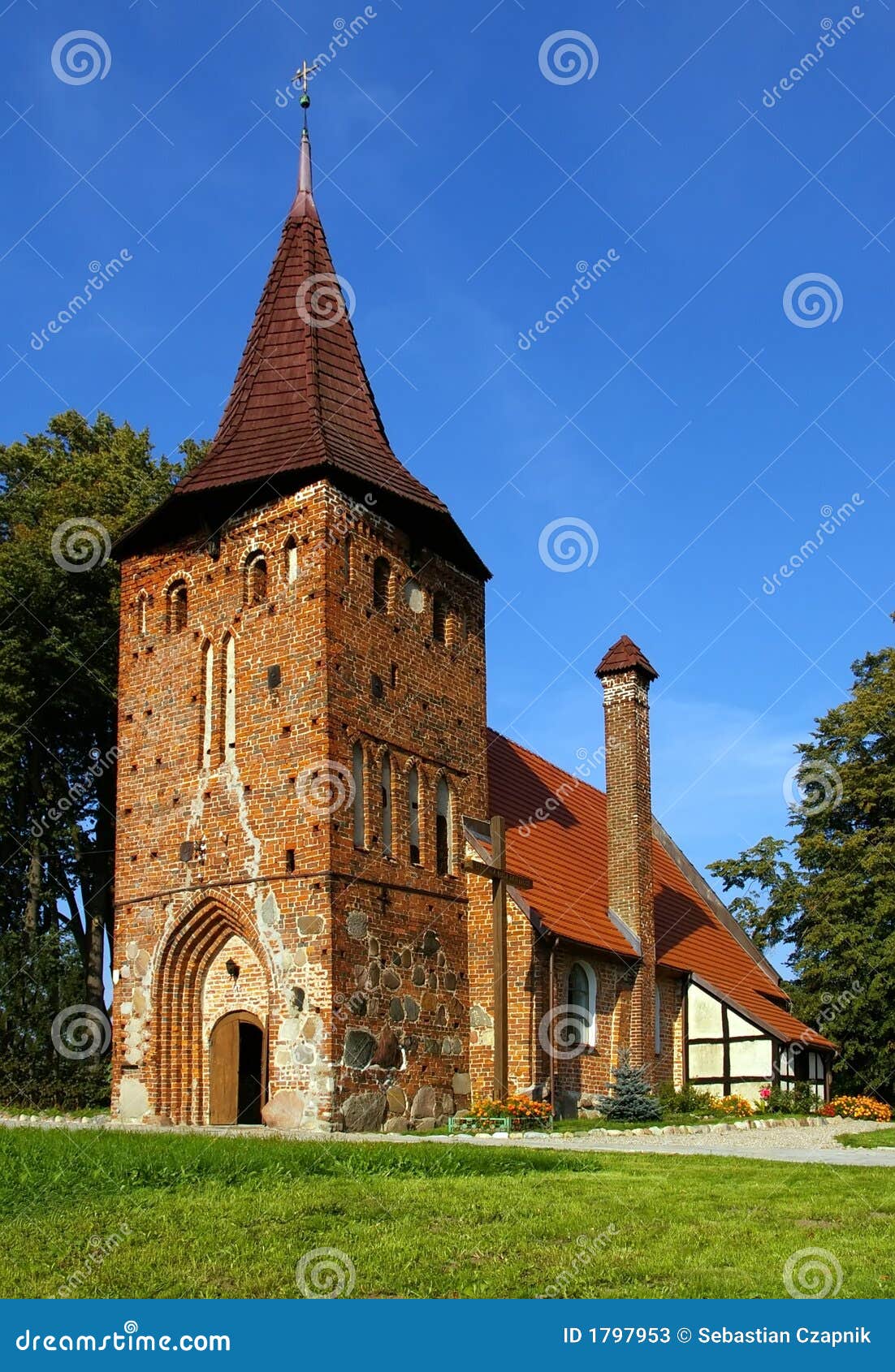 Red church stock image. Image of religion, sunny, village - 1797953