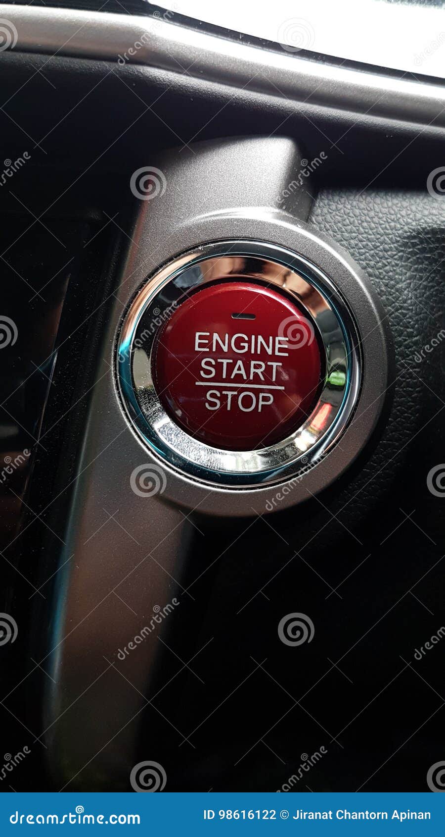 Red Circle Button Controller of Engine Start and Stop of Hi-tech Car ...