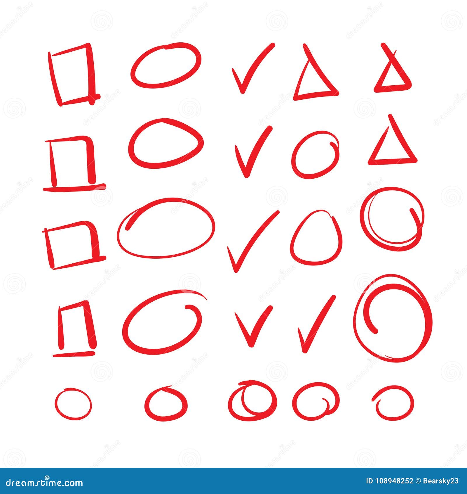 Red Circle, Checkmark, Check Box, and Triangle Grading Marks W S Stock ...