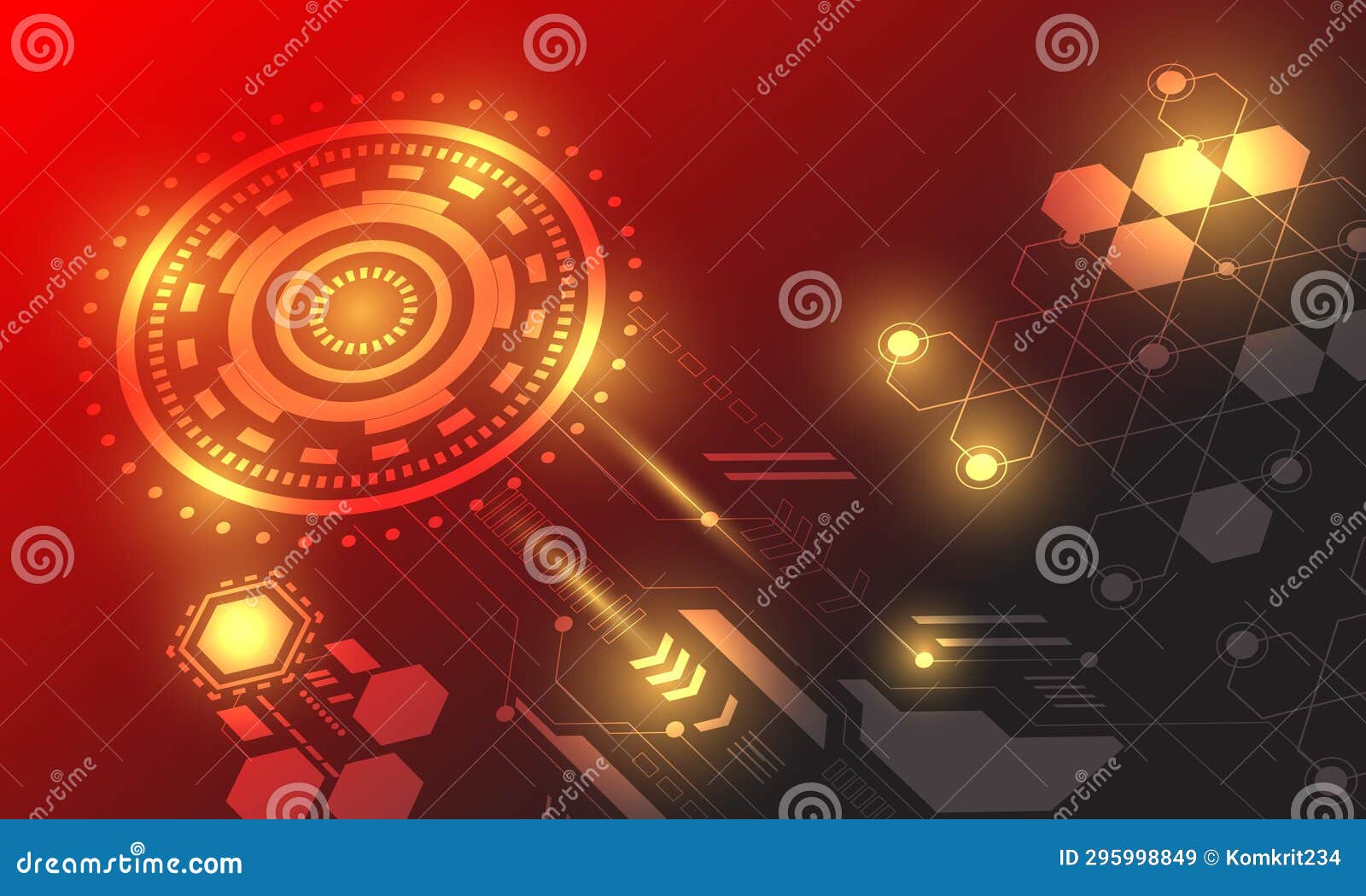 Red Circle Circuit Technology Connection Lines Abstract Background ...