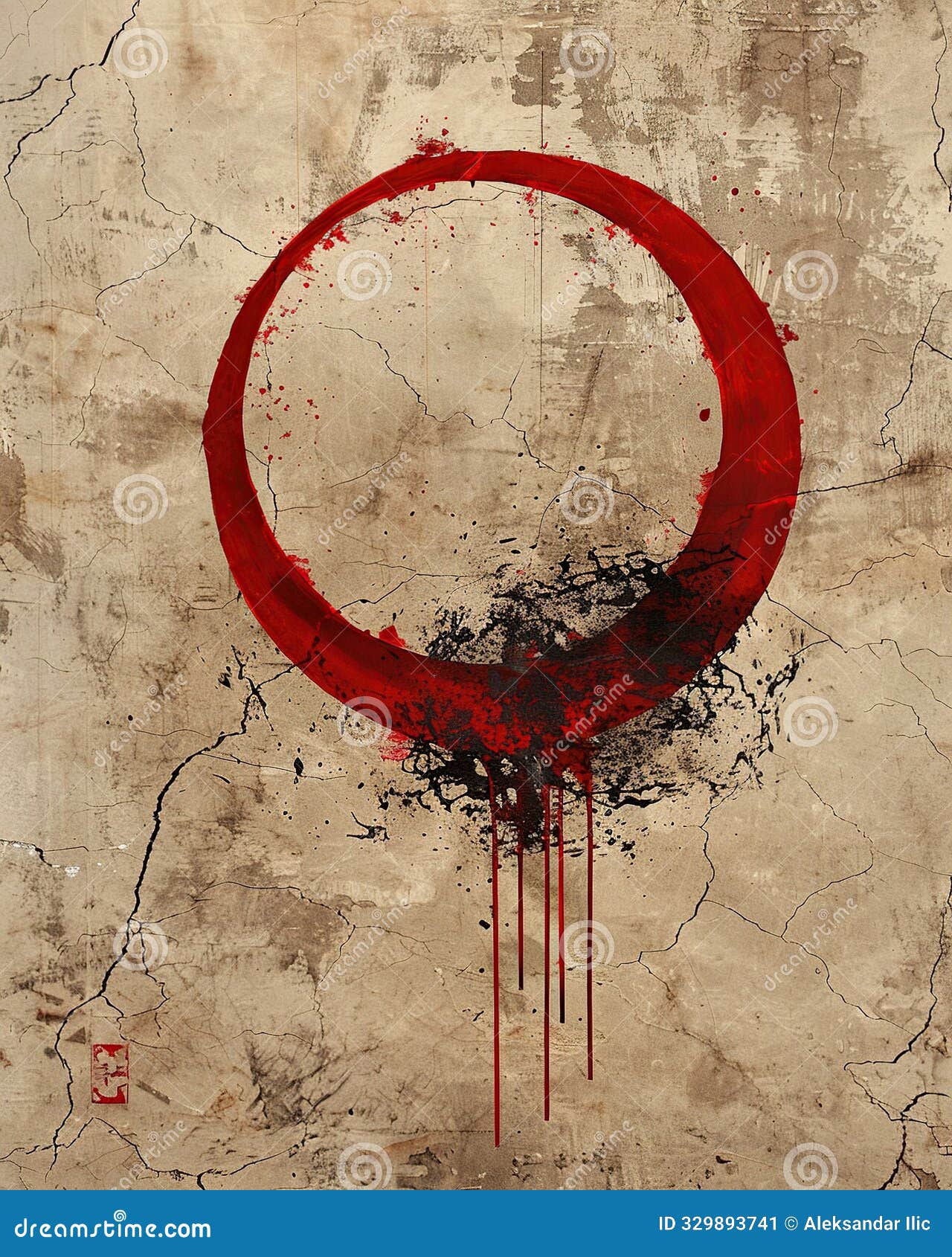 Red Circle Drawing in Ink with Dripping Paint. Ai Generative Stock ...
