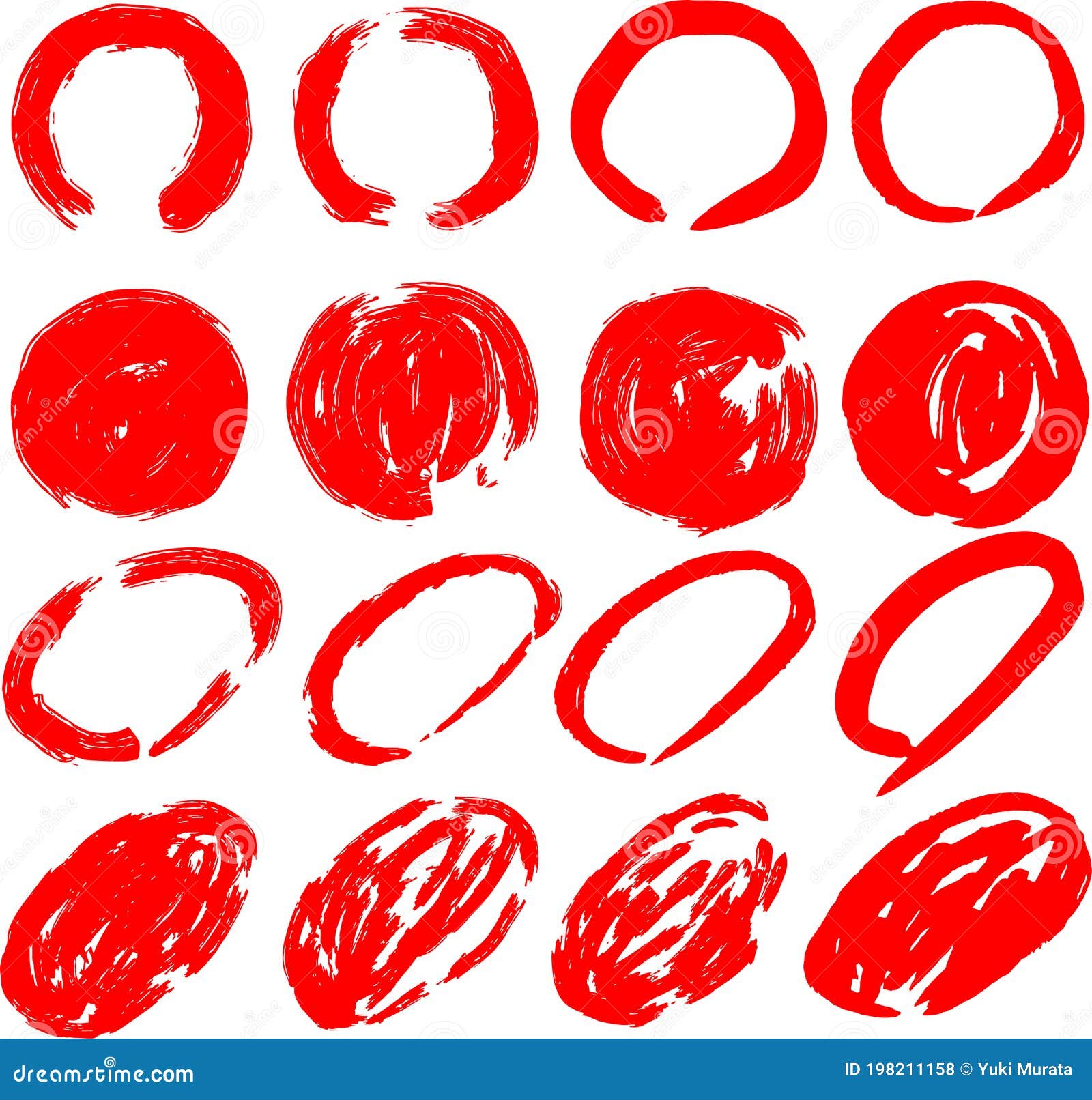 Red Circle Drawn with Brush Set Stock Vector - Illustration of cute ...
