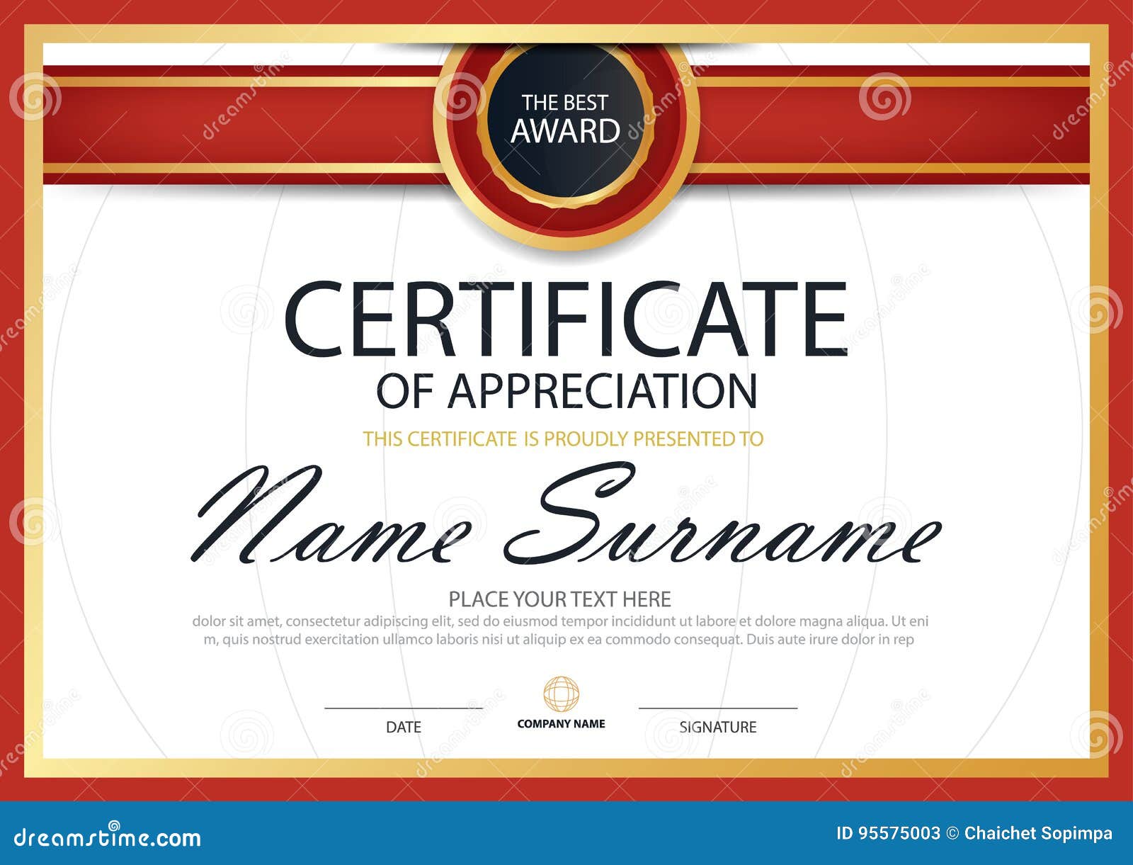 Red Circle Elegance Horizontal Certificate with Vector Illustration ...