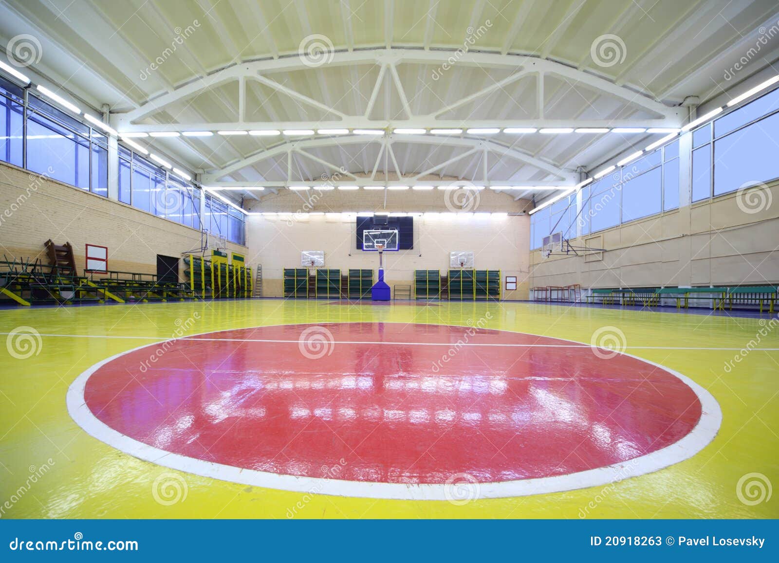 On Red Circle of Floor Inside School Gym Hall Stock Image - Image of ...