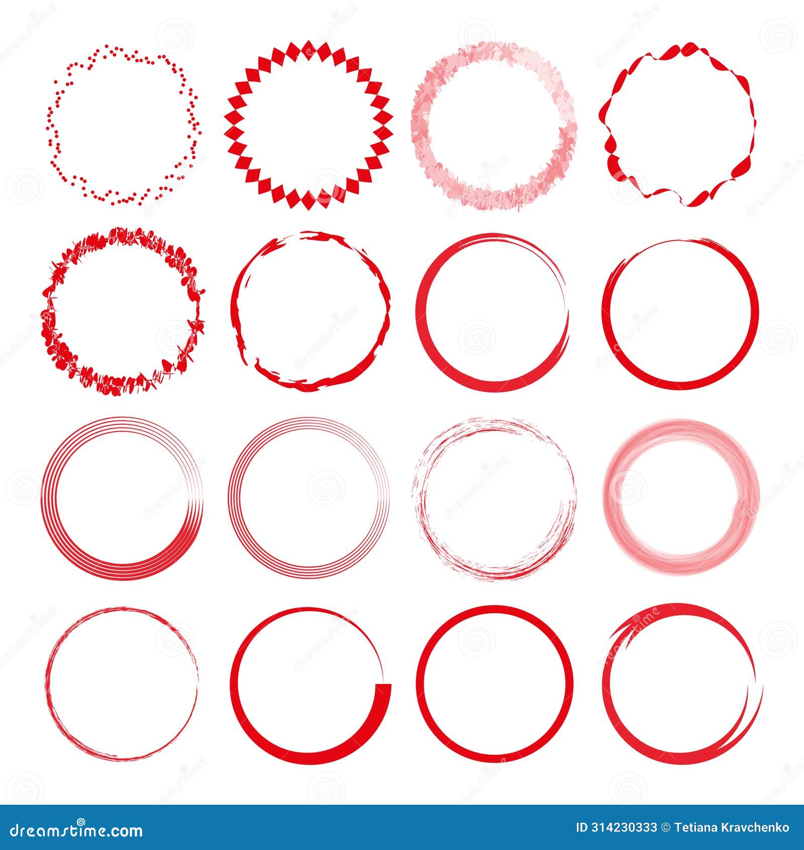 Red Circle Frames Set. Various Border Designs. Highlighting Markers ...