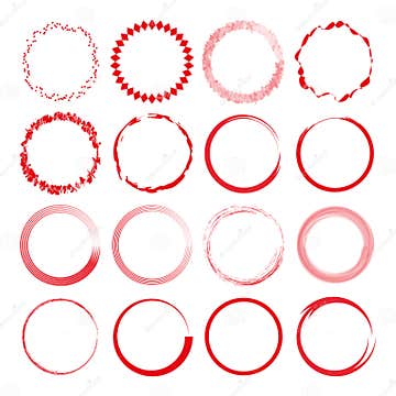 Red Circle Frames Set. Various Border Designs. Highlighting Markers ...